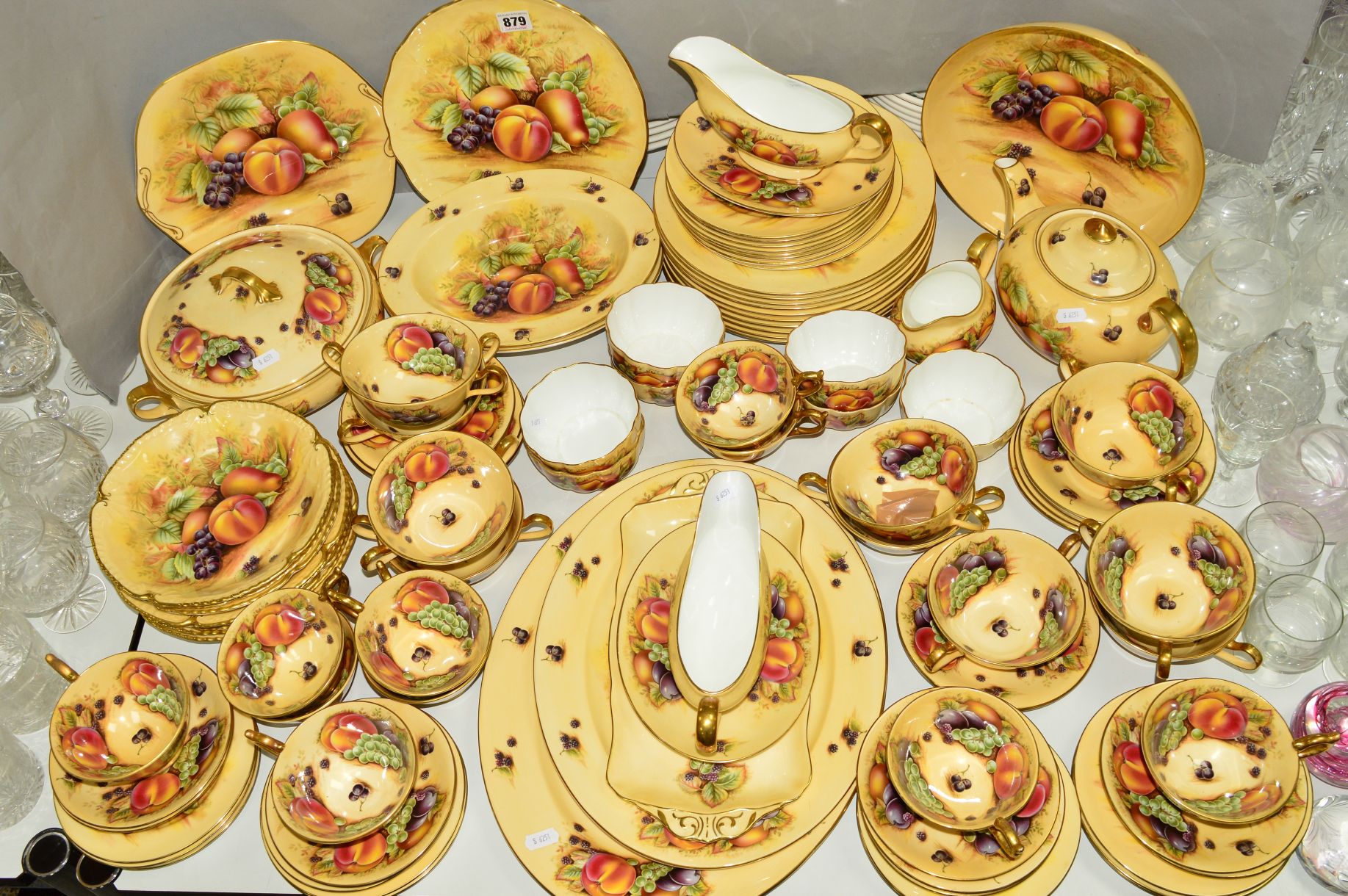 AYNSLEY 'ORCHARD GOLD' DINNER/TEAWARES, mostly seconds with green and ...