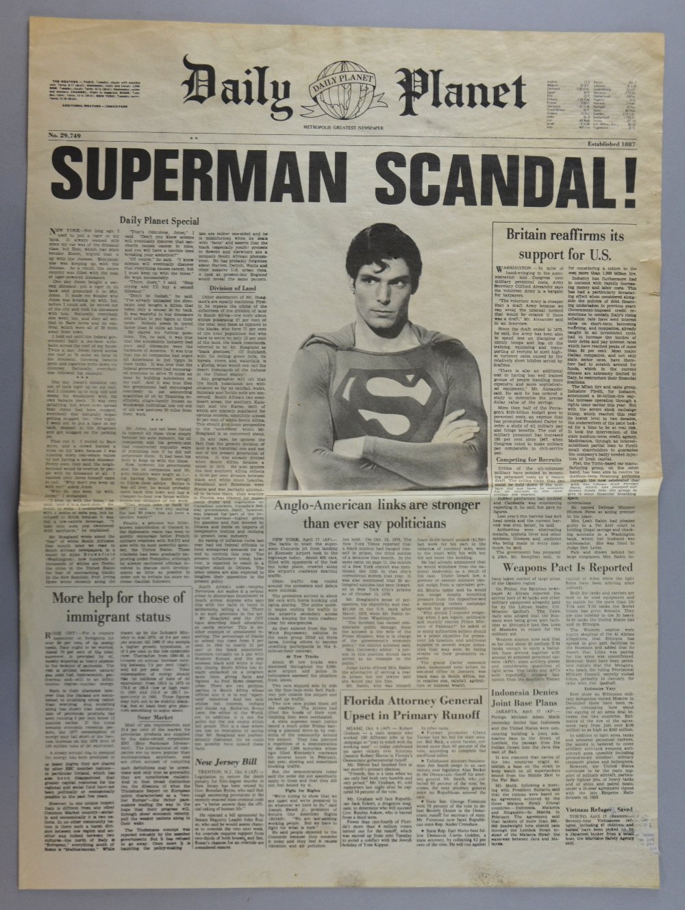 ¹ Superman (1978), original film prop Daily Planet newspaper `Superman ...