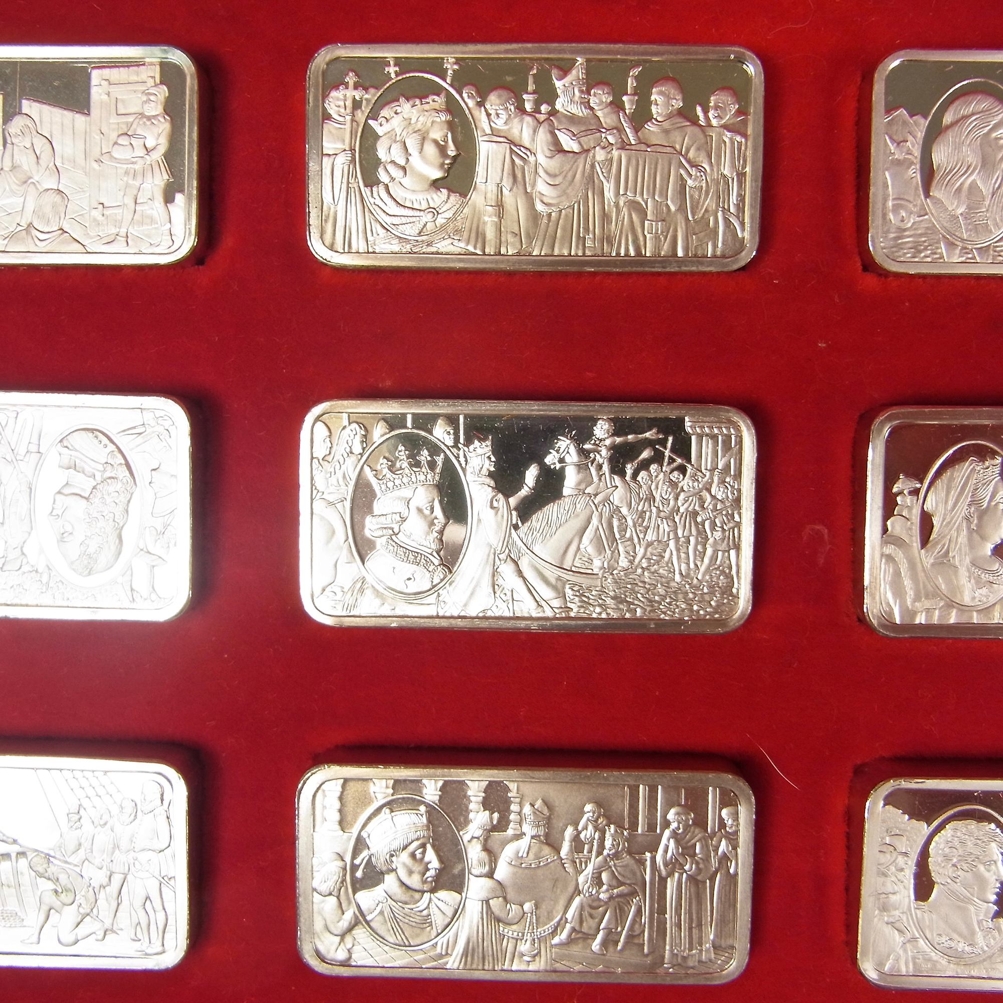 A cased set of fifty sterling silver commemorative Kings and Queens of ...