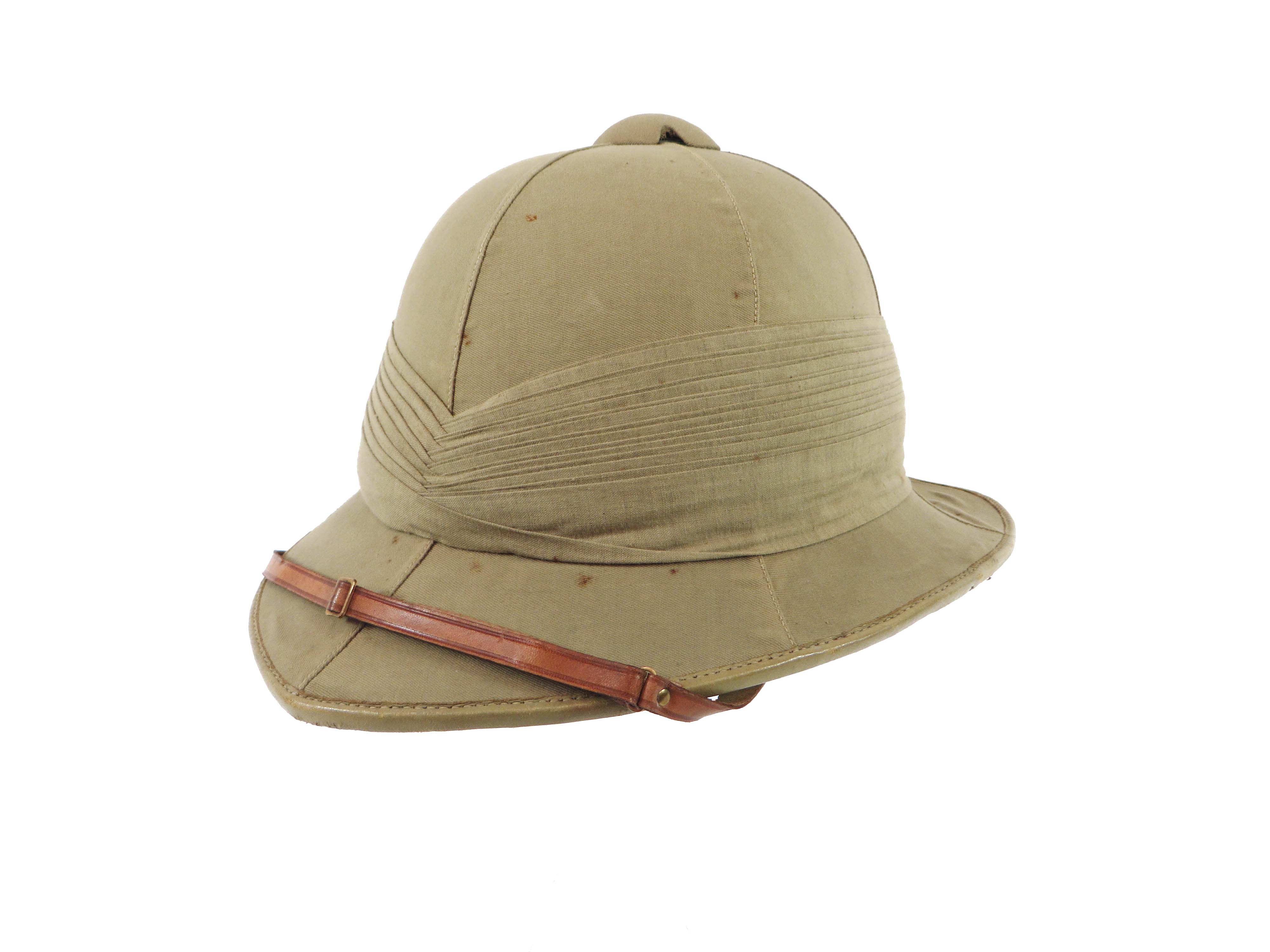WW1 Officer's Tropical Pith Helmet khaki drill material six panel high ...