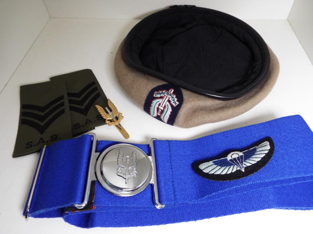 Special Air Service SAS - a beret with patch badge, blue belt with ...