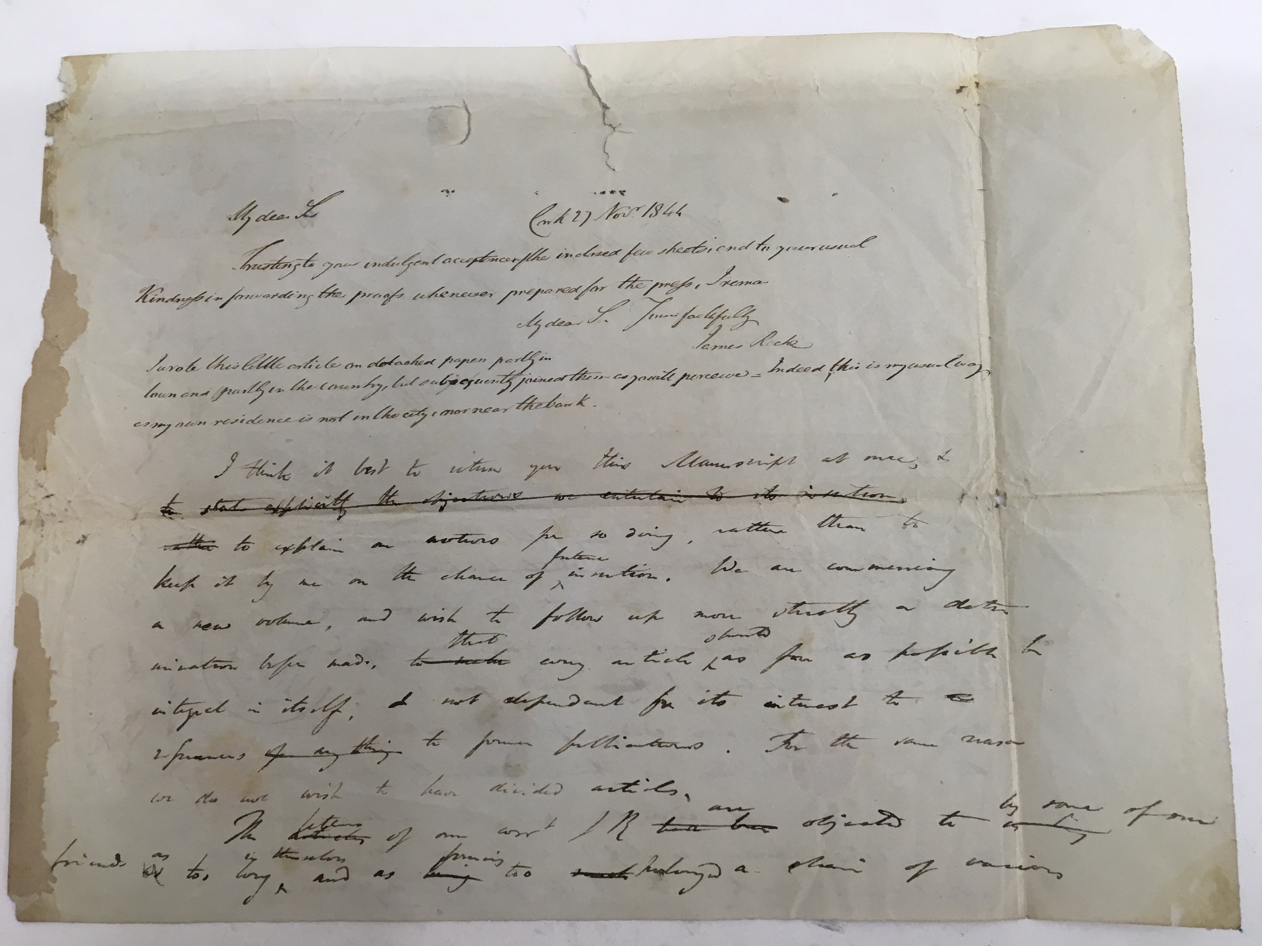 A Victorian letter dated 27th November 1844 to Parliament Road ...