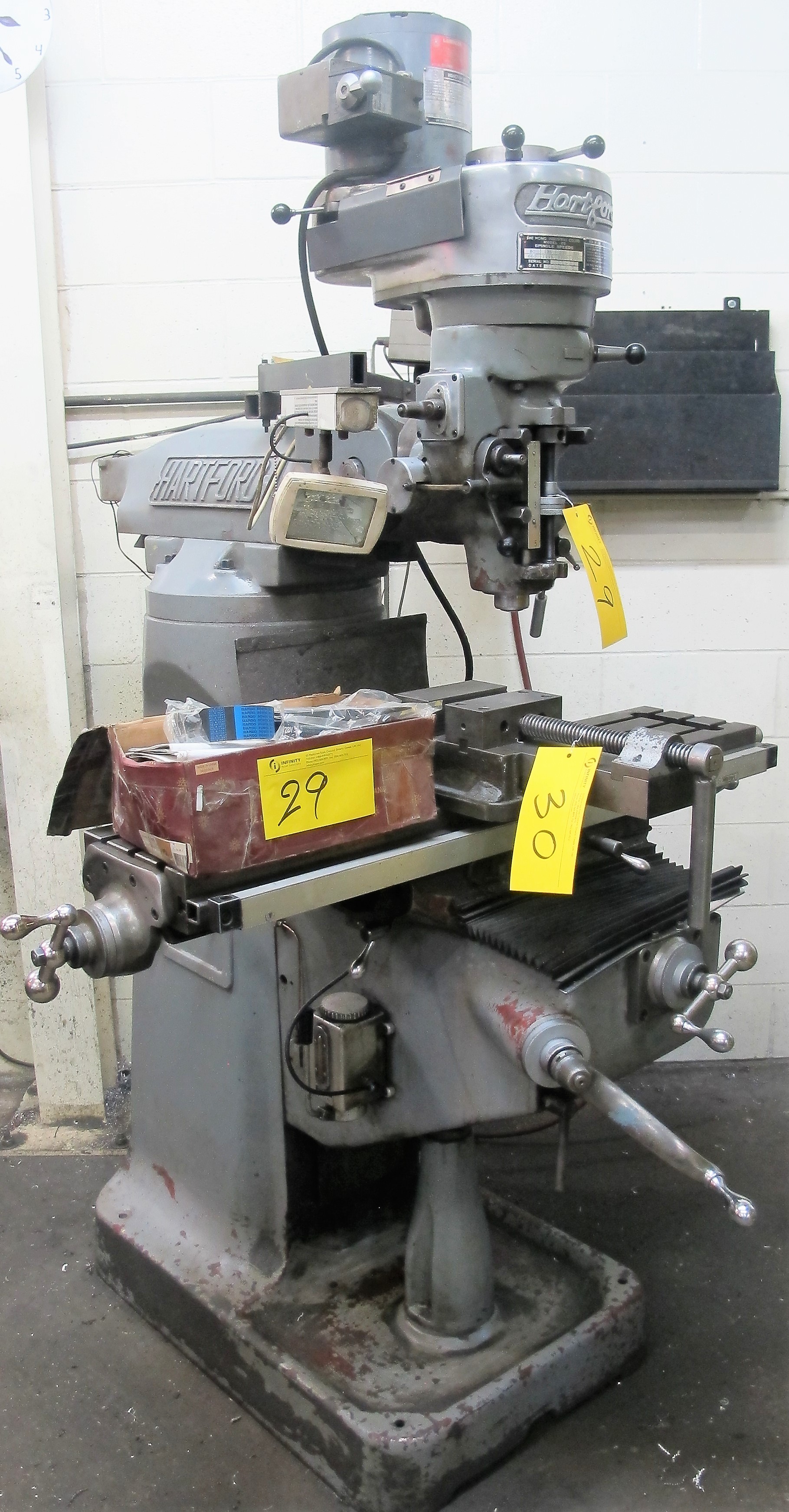 HARTFORD 2S VERTICAL MILLING MACHINE, S/N 801482, MITUTOYO 2-AXIS DRO ...