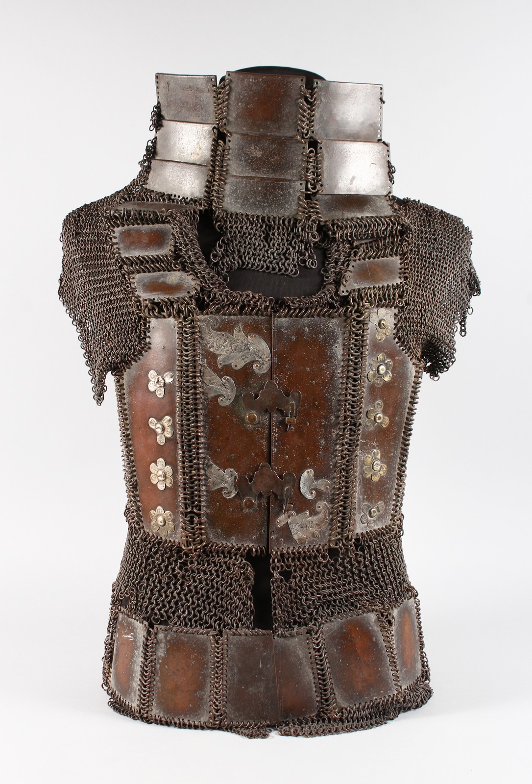 A JAPANESE MAIL AND PLATE ARMOUR, large mail links with numerous bronze ...
