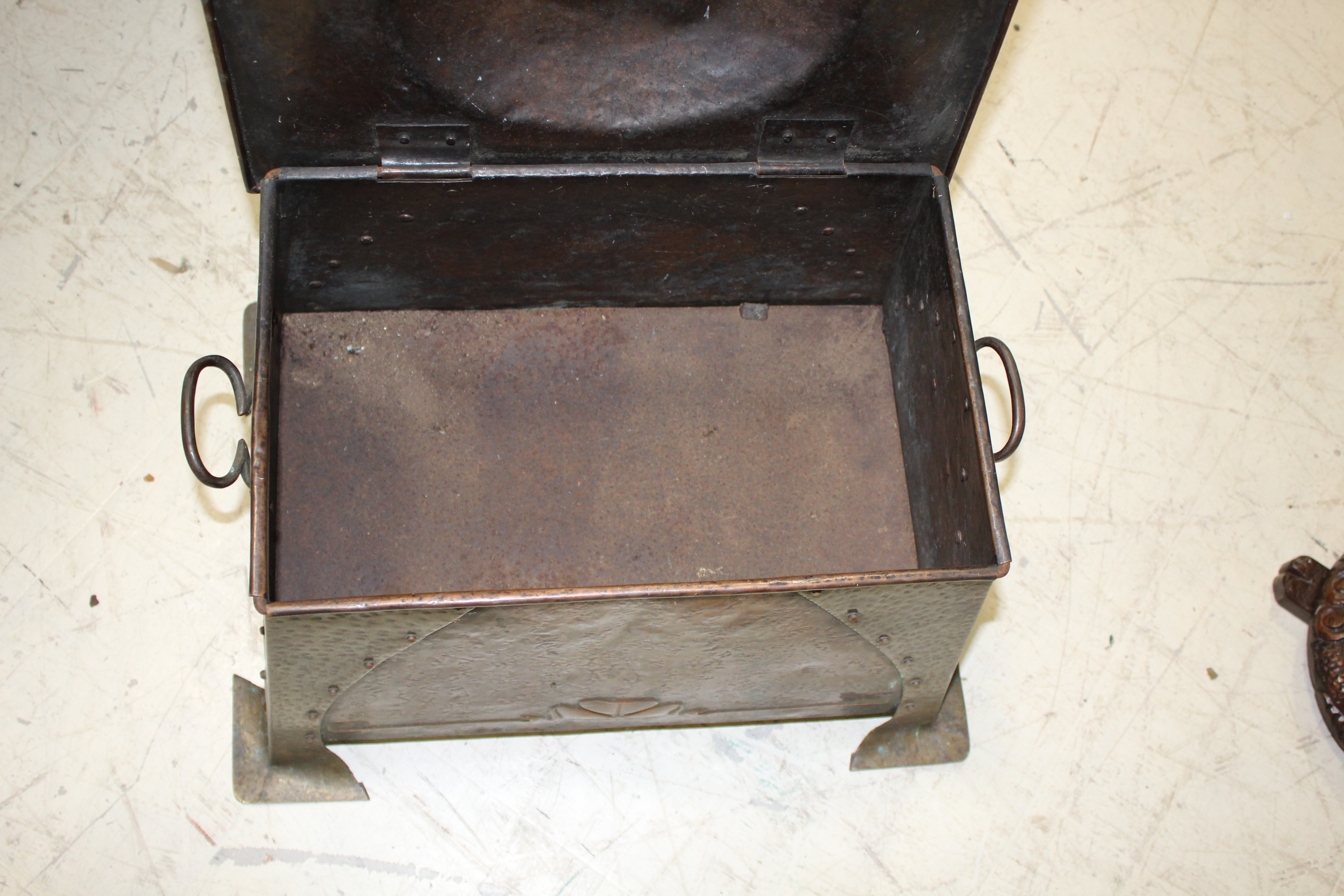 ARTS & CRAFTS COAL BOX a copper and brass coal box with dome top, hand ...