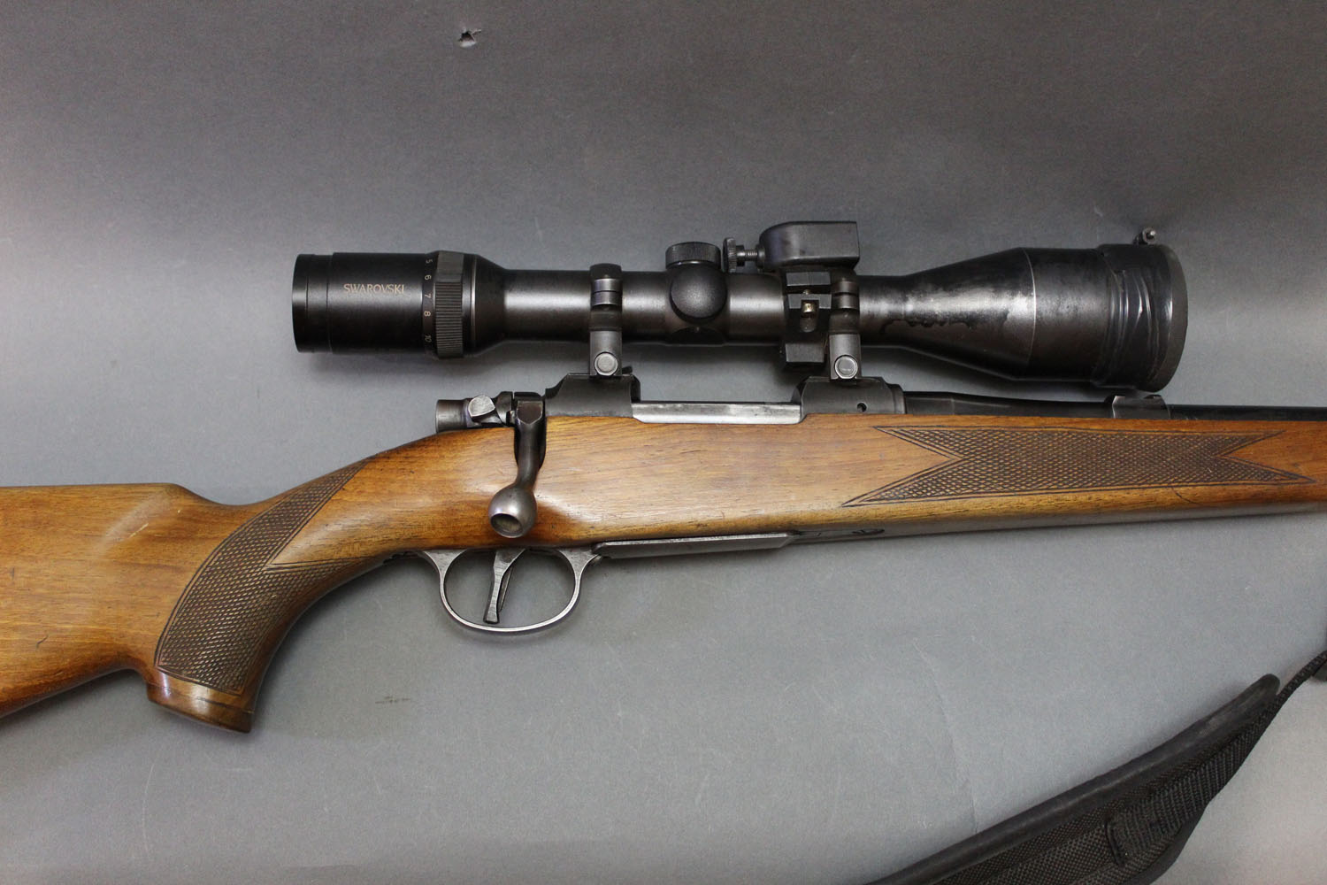 A CZ Cal 243 bolt action rifle, with trap door magazine, fitted with a ...