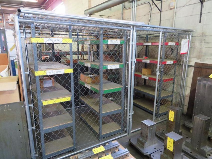 LOT: 64 in. x 120 in. Lockable Chain Link Cage, with Shelves (Building #1)