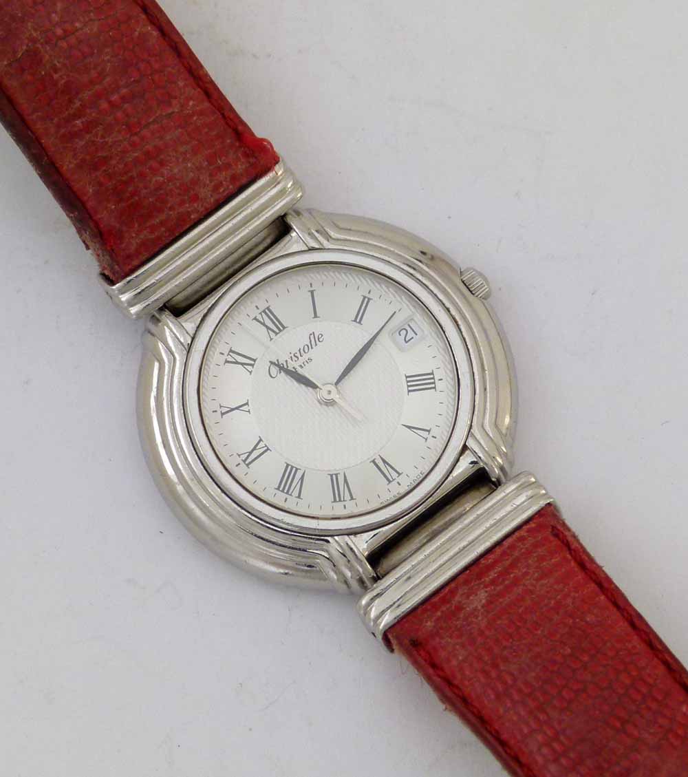 Christofle, Paris stainless steel wristwatch, two tone silvered Roman ...