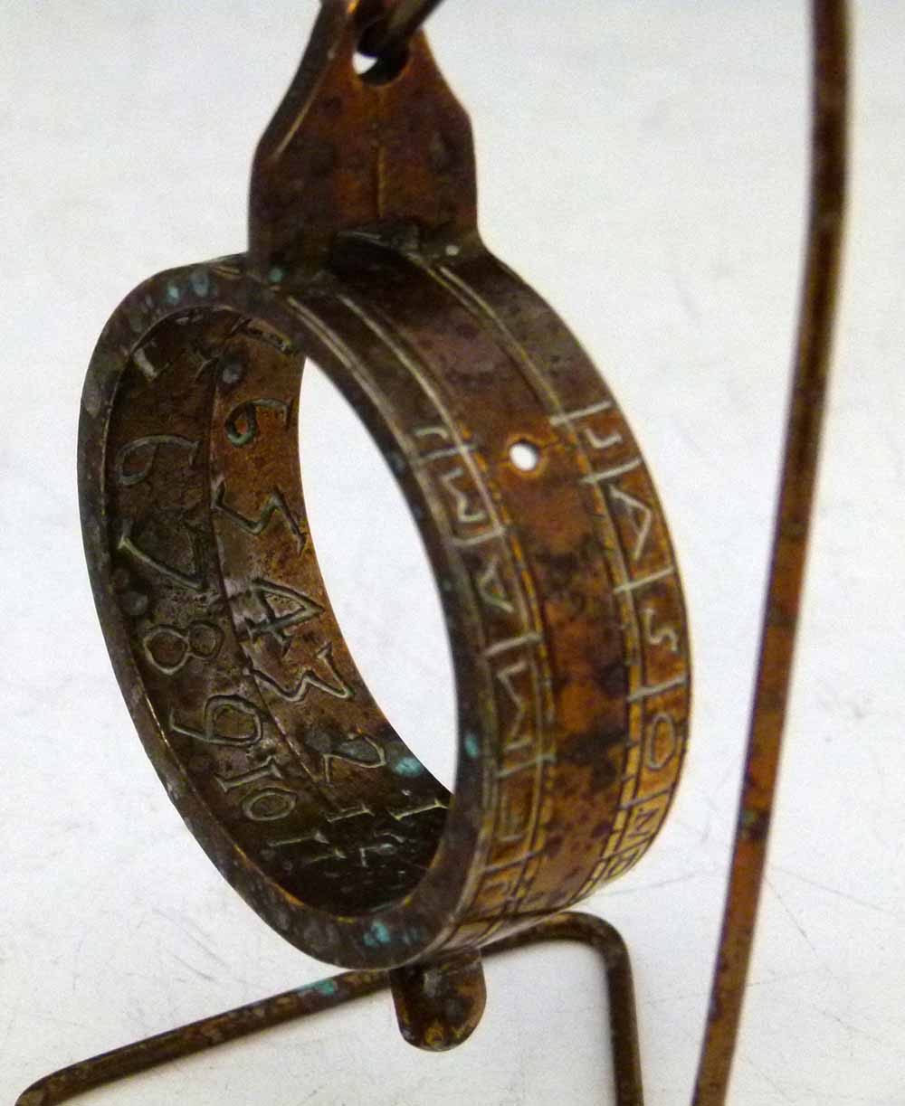 Brass portable sundial ring after Johannes Thon, inscribed IO · H · S ...