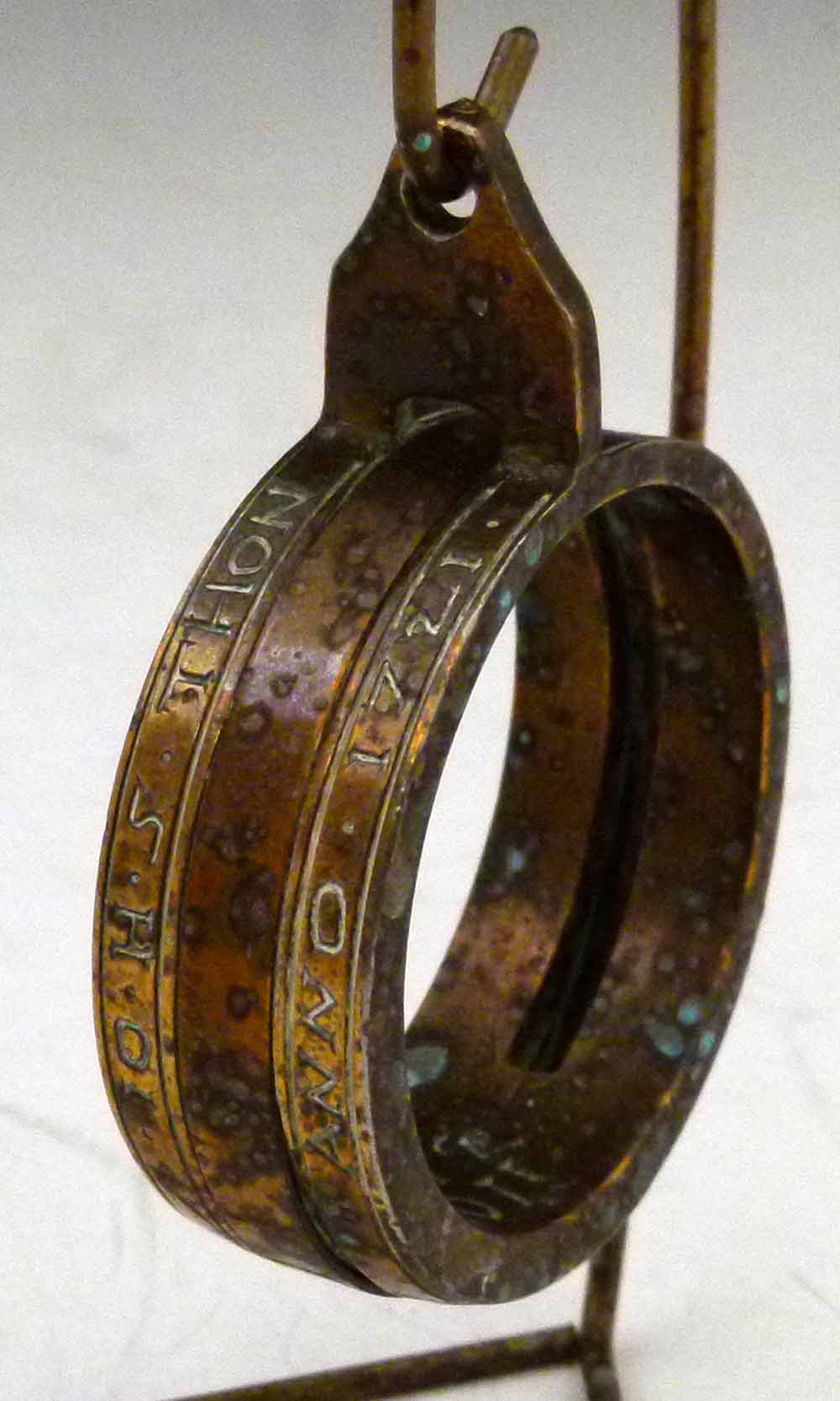 Brass portable sundial ring after Johannes Thon, inscribed IO · H · S ...