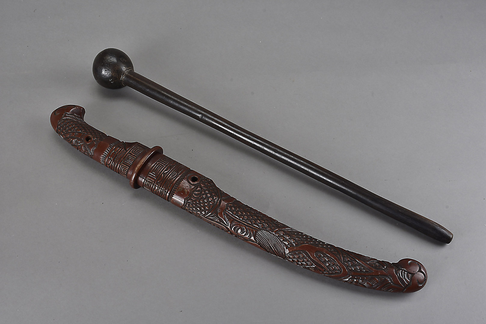 A Japanese Kabutowari or Hachiwara armour piercing dagger, with carved ...