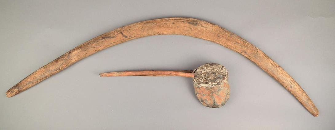 An Aboriginal axe Australia stone, wood, fibre and resin, the blade and ...