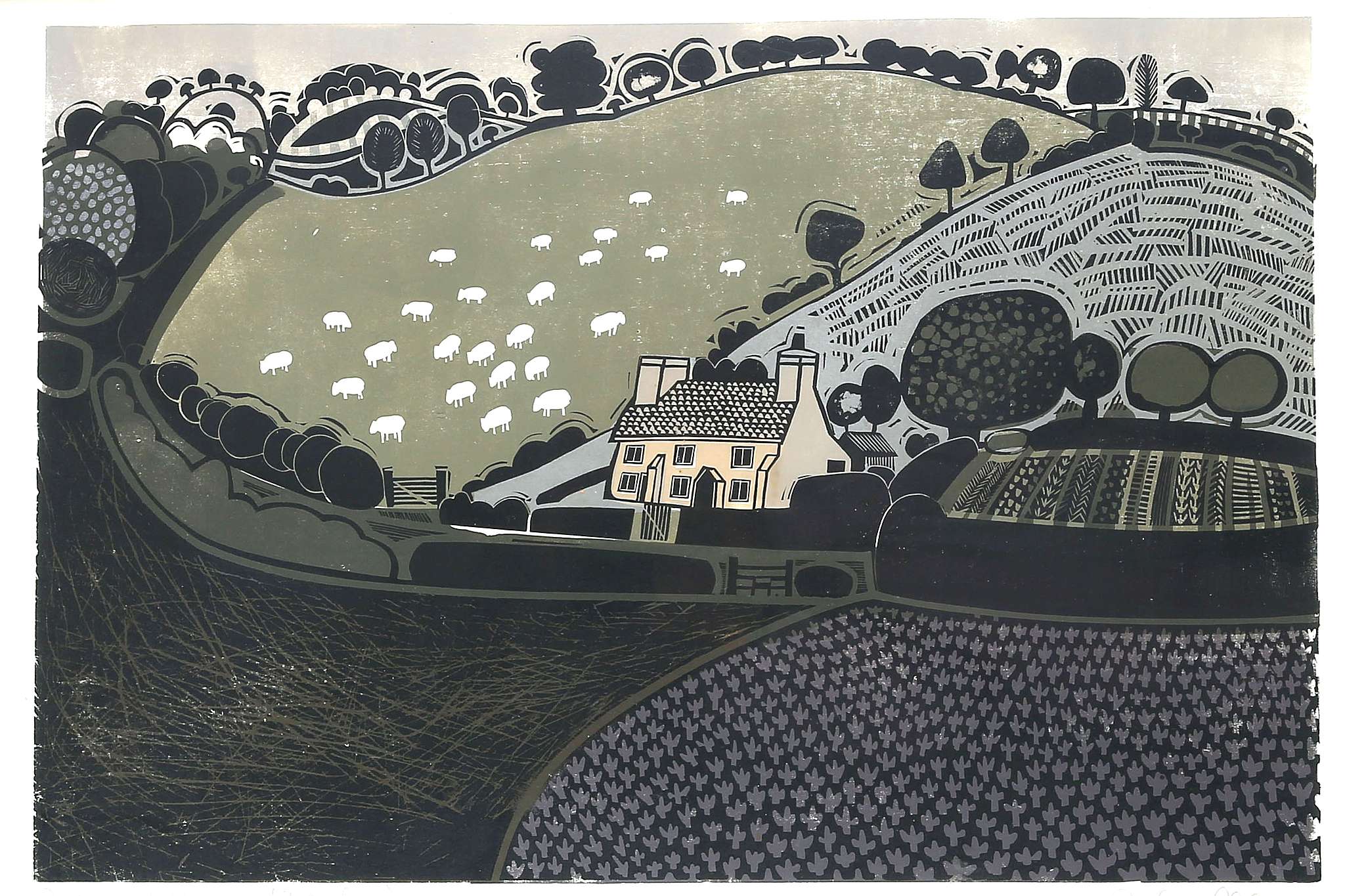 GRAHAM CLARKE, (BRITISH, b.1941), 'COTTAGE IN A VALLEY', circa 1960s ...