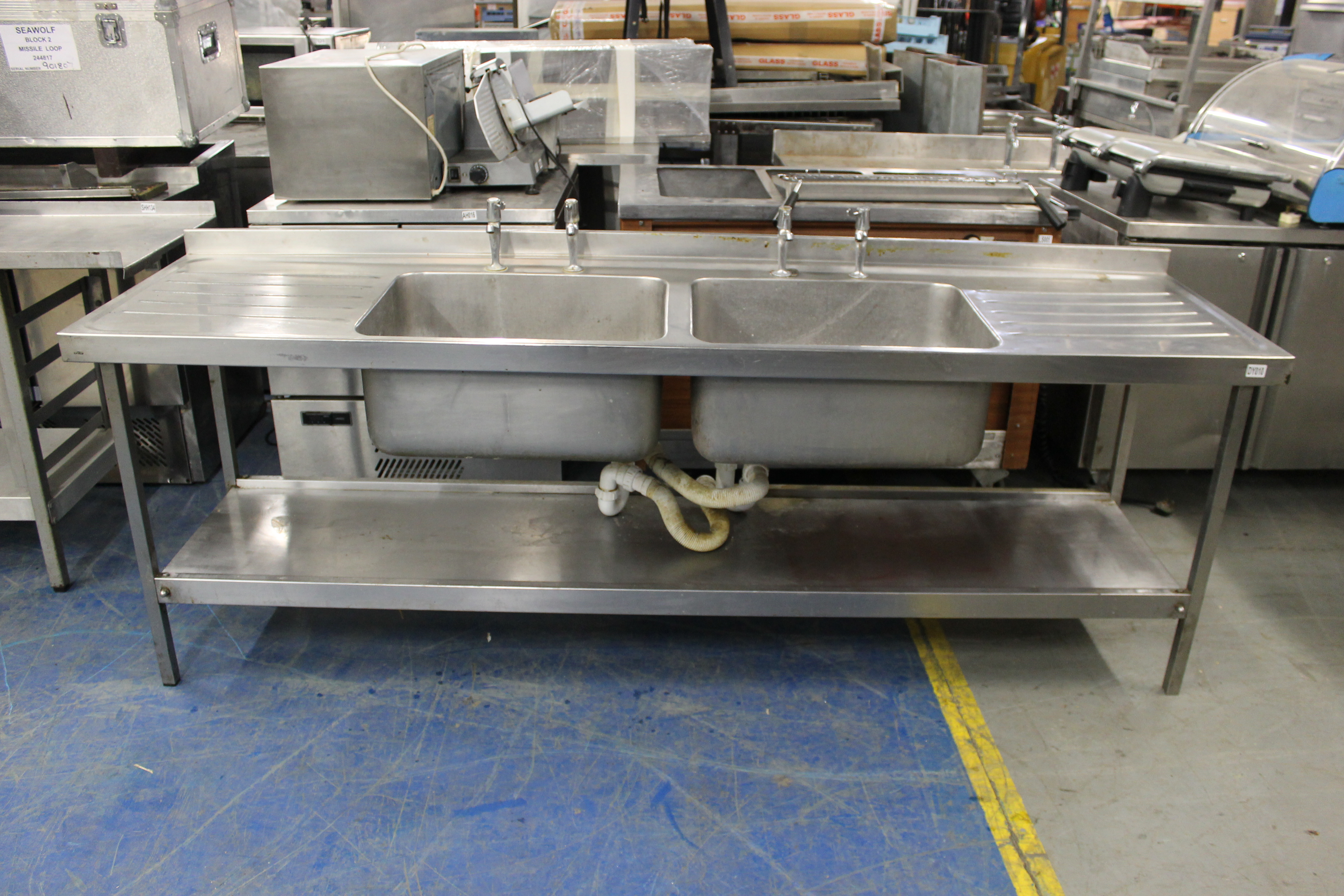 Double Bowl Stainless Steel Catering Sink with Under Shelf & 2 Sets ...