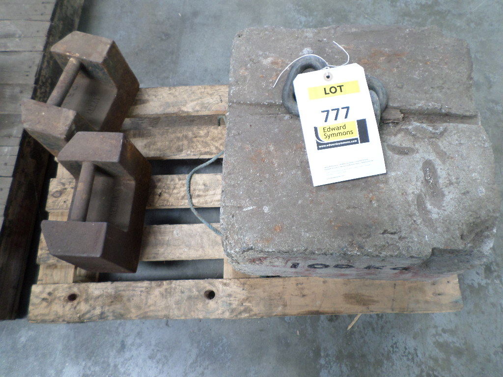100kg concrete block and 2 25kg Avery test weights