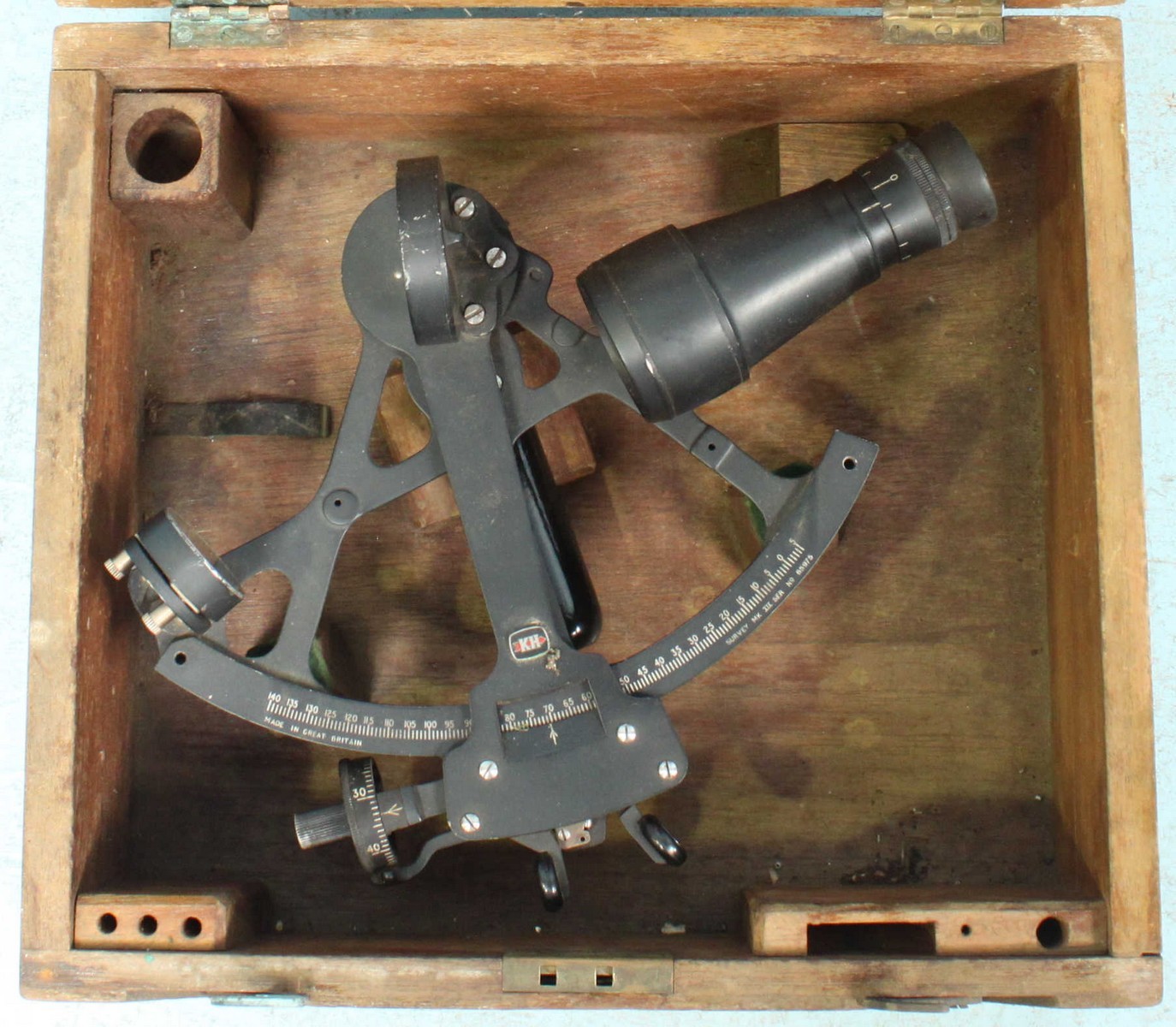 A US Navy Sextant by Kelvin & Hughes with original black lacquered ...