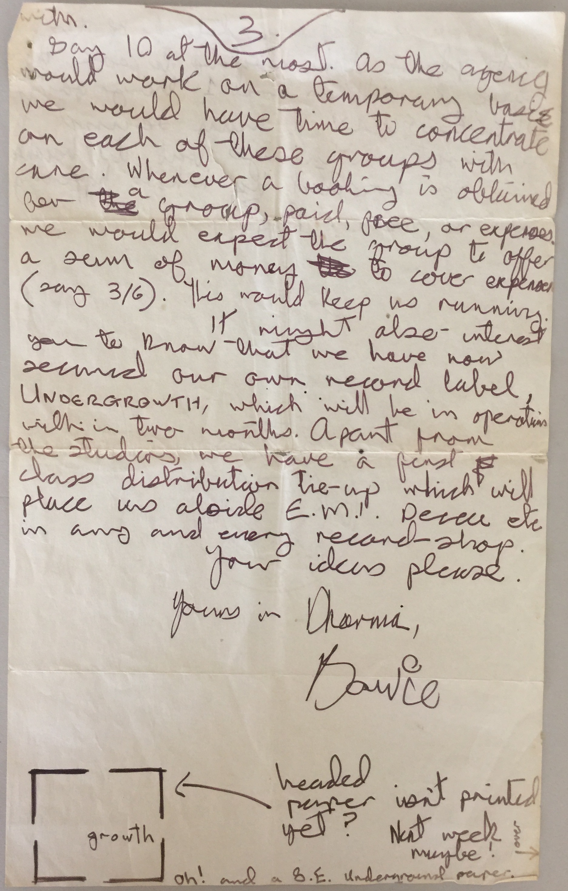 DAVID BOWIE 4 PAGE HANDWRITTEN LETTER FROM 1969. Incredible piece of ...