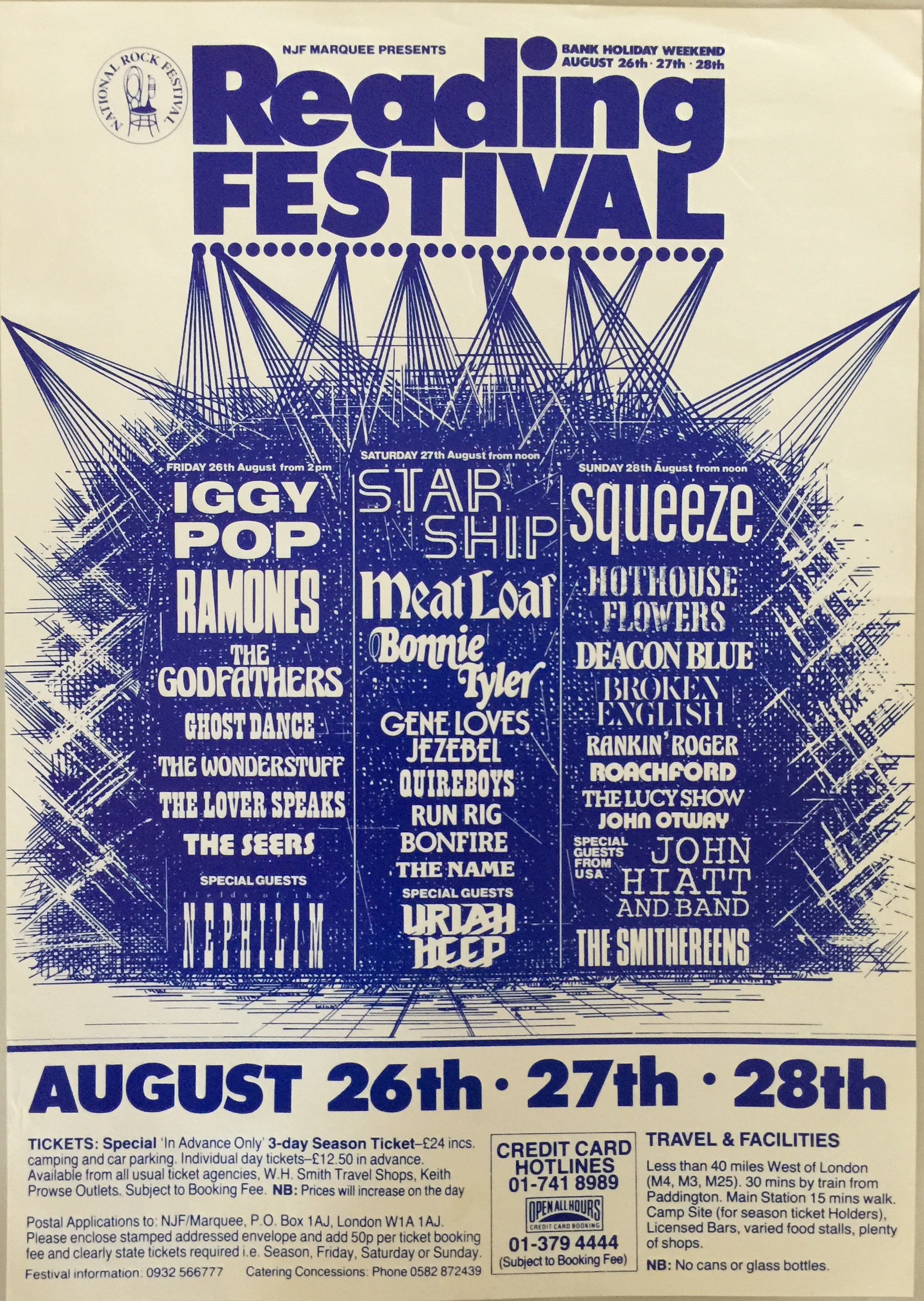 READING FESTIVAL 1988 POSTER. Original poster featuring the likes of ...