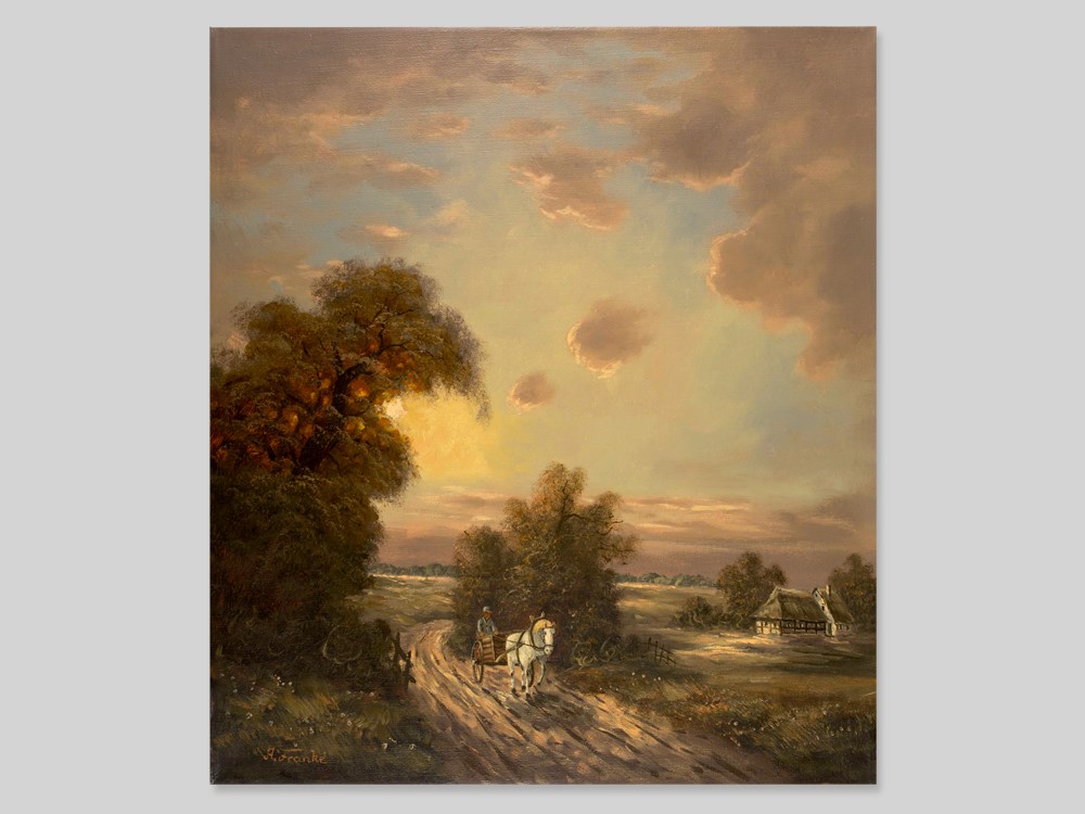 A. Franke, Oil Painting “On the Way Home”, Mid-20th Century Oil on ...