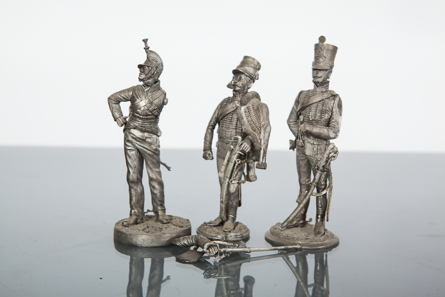COLLECTION OF THREE BUCKINGHAM PEWTER MILITARY FIGURINES each hand ...