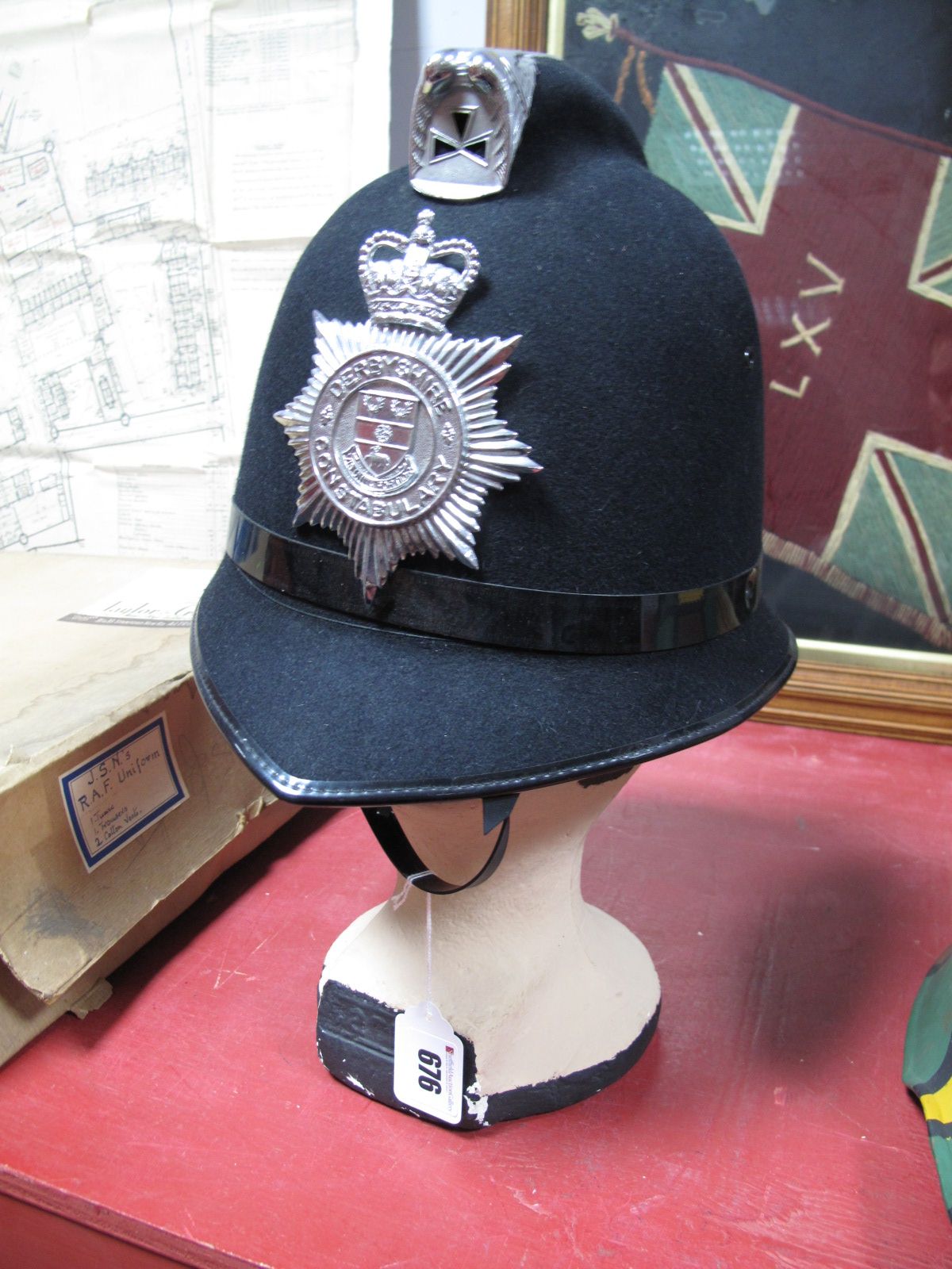A Blue Cloth British Police Helmet, circa 1970's Derbyshire ...