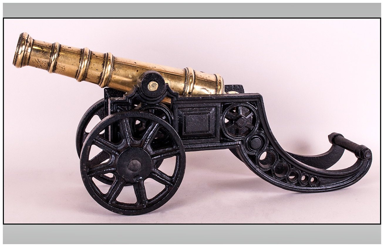 1860 British Signal or Saluting Cannon. Original brass and cast iron ...