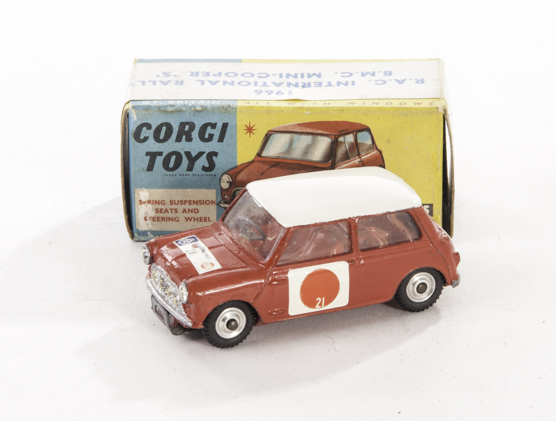 A Corgi Toys 333 Austin Mini Cooper SUN RAC Rally, red body, white roof ...