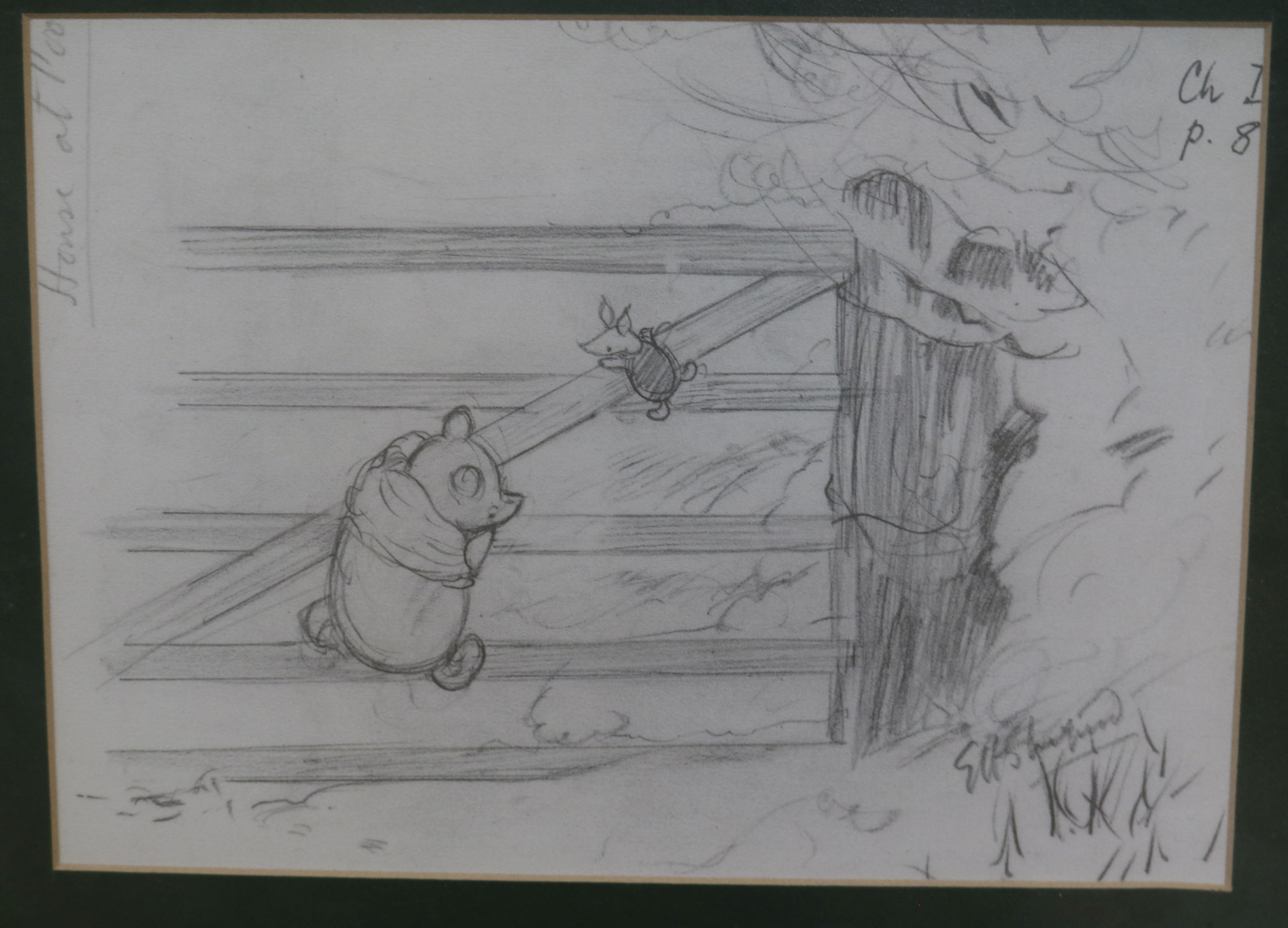 A reproduction of E H Shepherd Winnie the Pooh drawing, 19 x 27cm