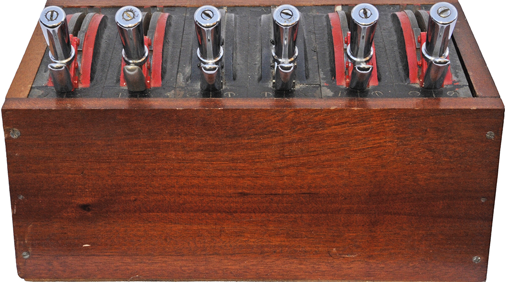 Miniature Signal Box Lever Frame with six Levers.