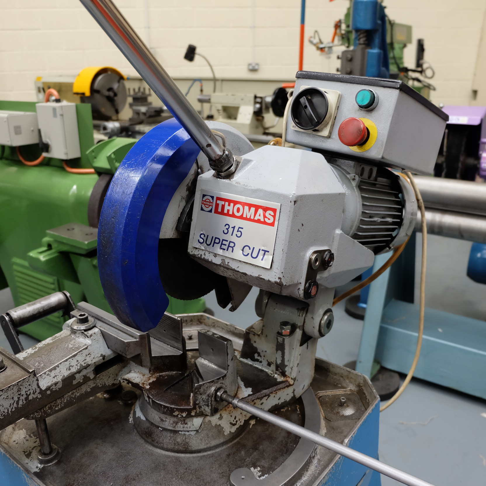 A Thomas Type 315 Supercut Pedestal Mounted Chop Saw, Double Mitre ...