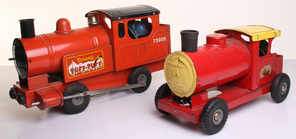 Two Triang Puff Puff Trains, red/black pressed steel, bell, ‘Triang ...