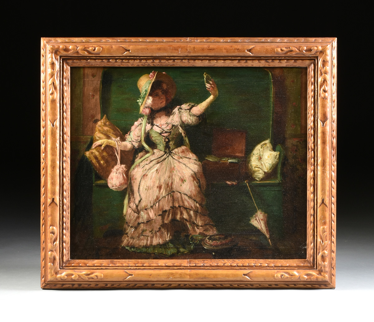 HARRY ROSELAND (American 1866/68-1950) A PAINTING, "Checking Her ...