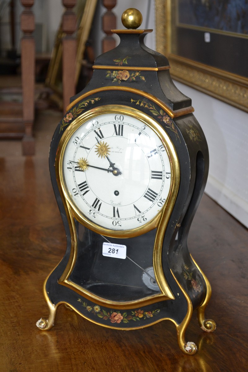 A Swiss mantle clock, M Beyer, Zurich, Zenith, painted wooden case ...