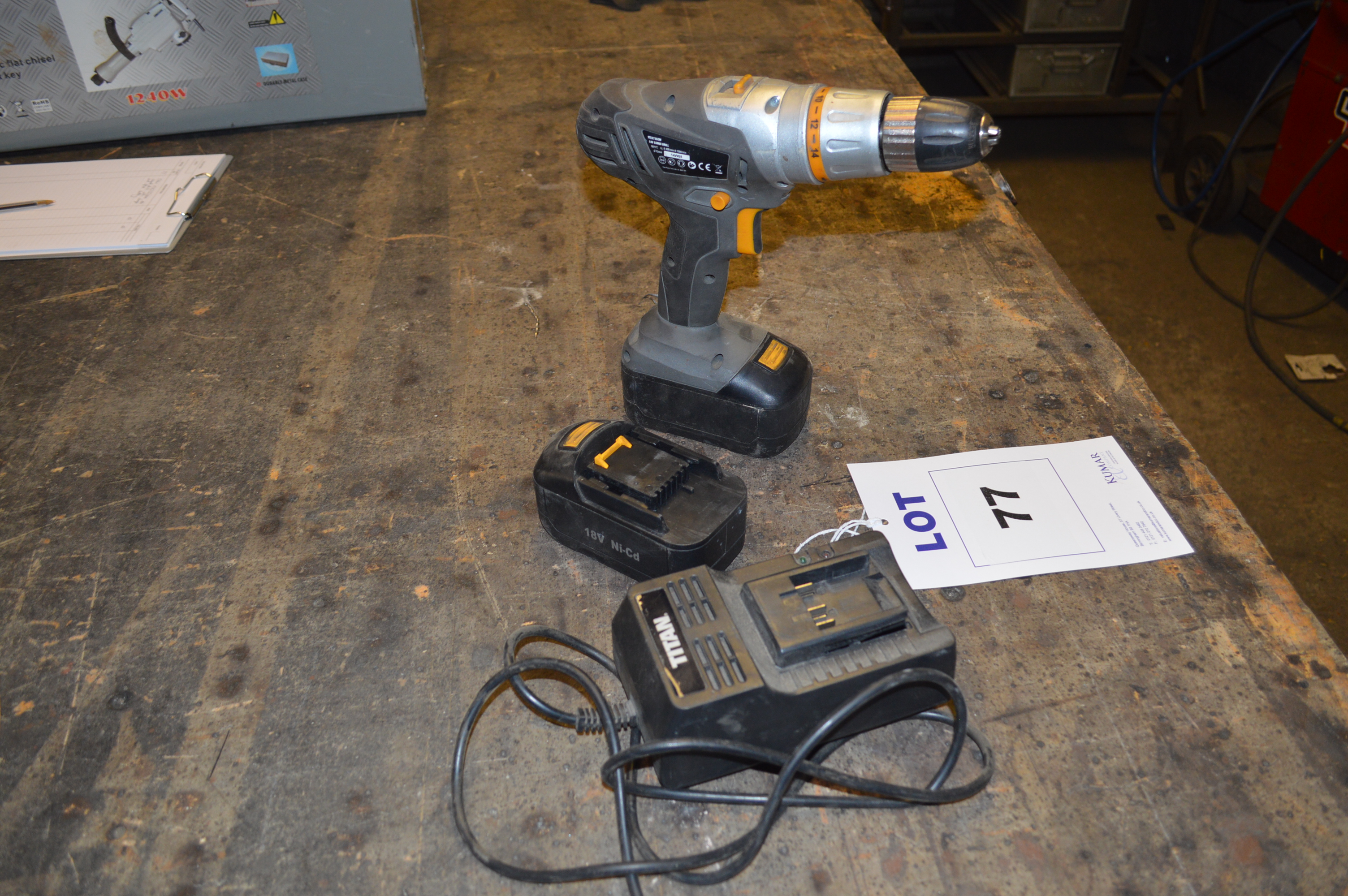 Titan TTE273COM 18v Combi Drill with Charger and Spare Battery located ...