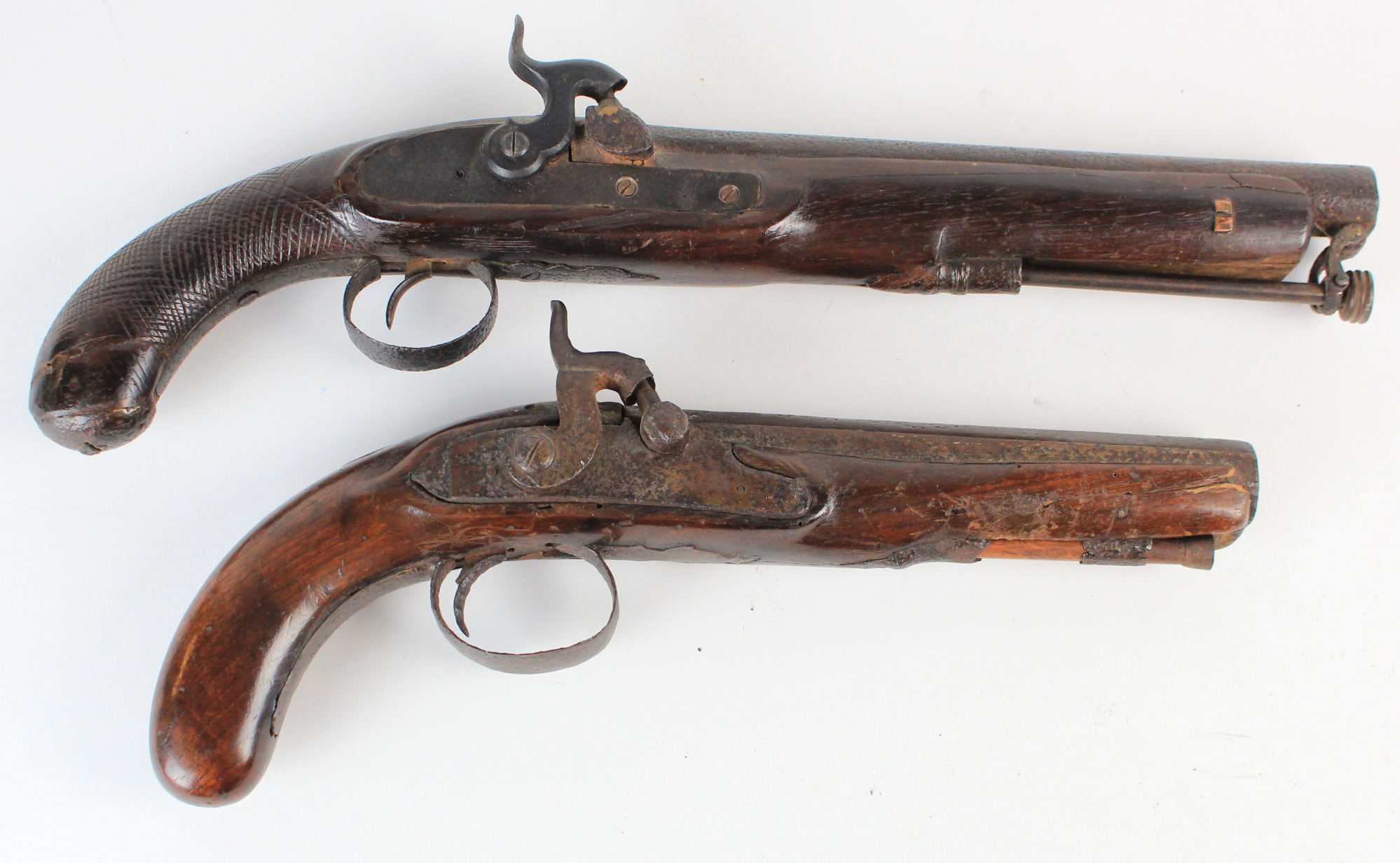 Antique percussion cap pistols, both in poor condition (2)