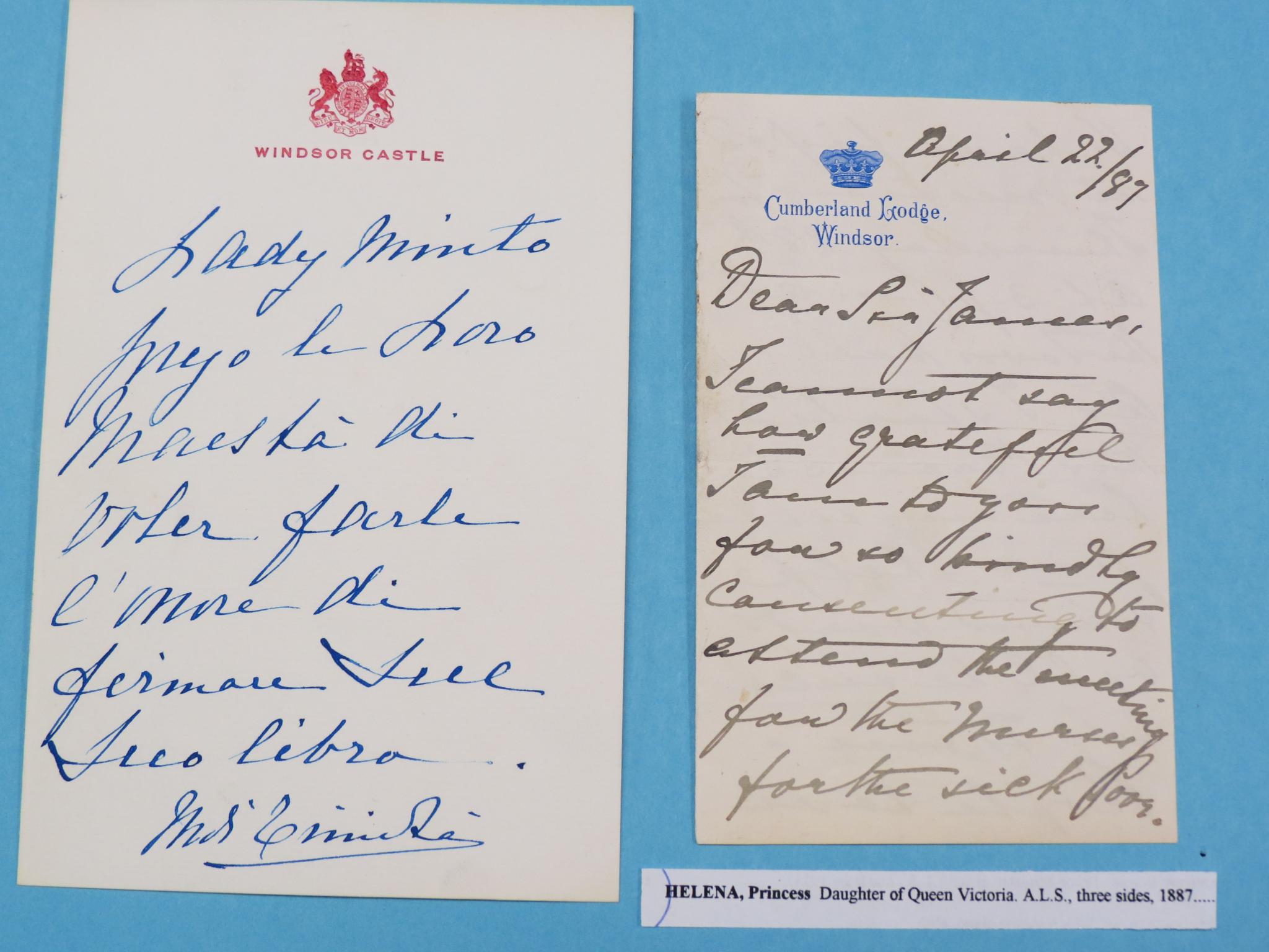 Six various hand-written letters - headed note-papers of Windsor Castle ...