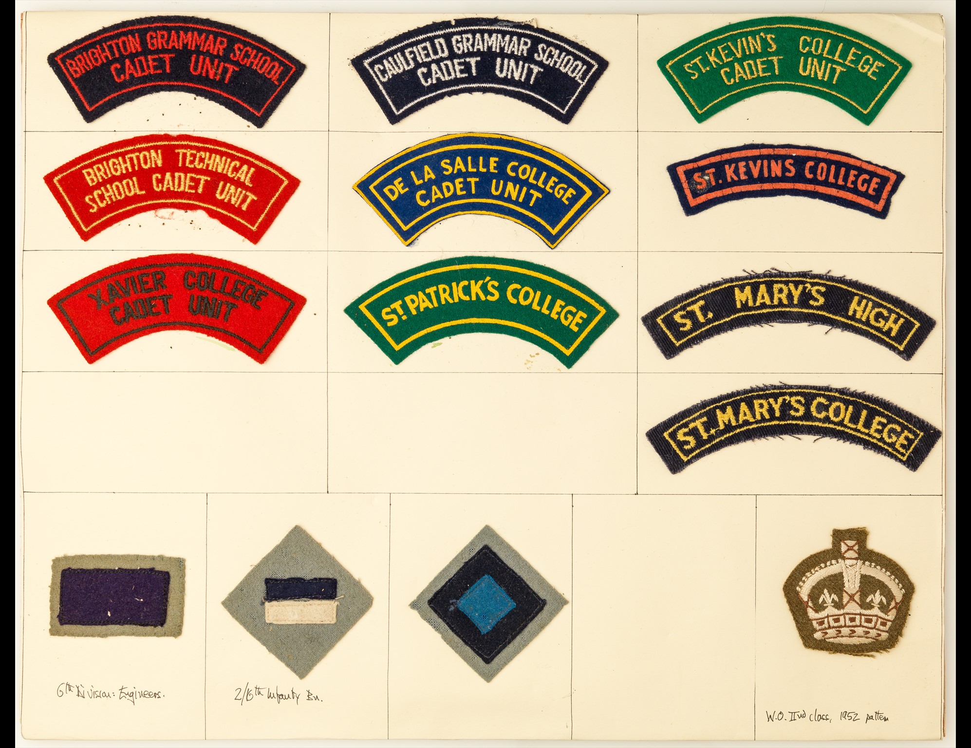 Cadet Force Insignia A card displaying a collection of cap and collar ...