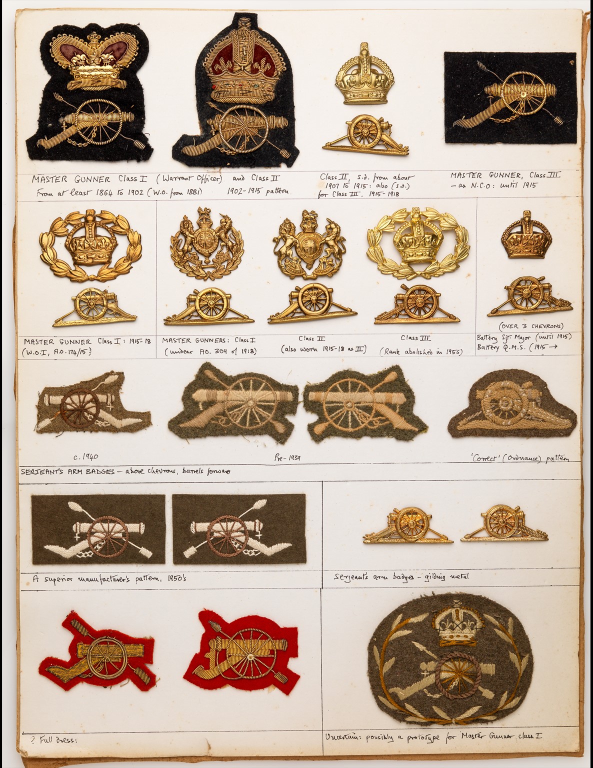 Royal Artillery Rank Badges Including Master Gunners' fine embroidered ...