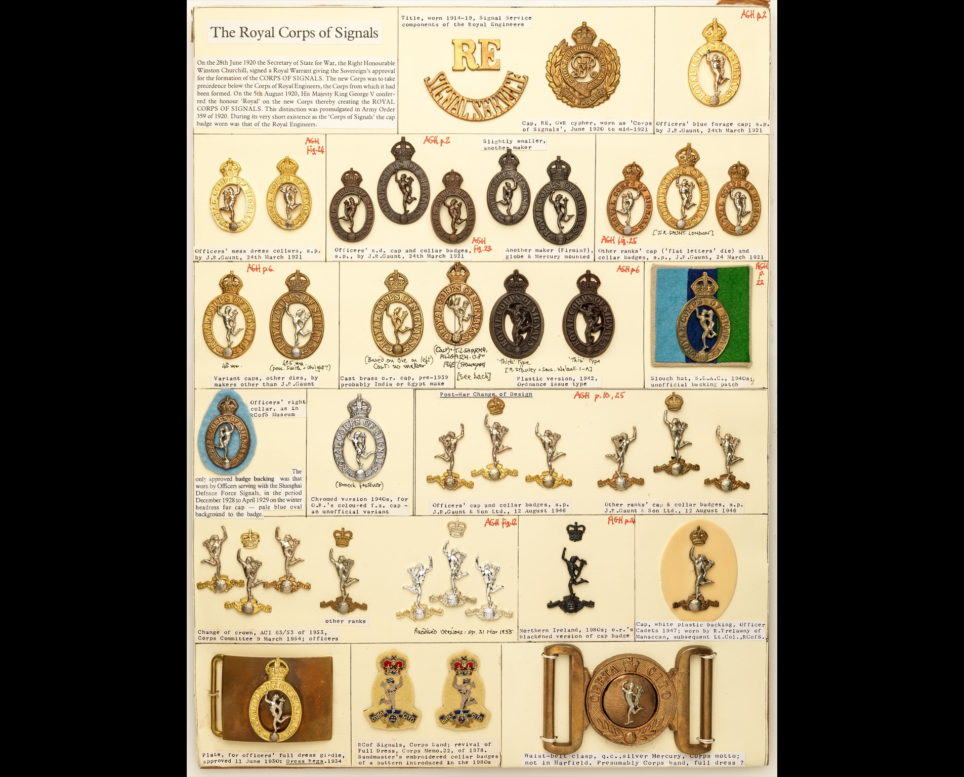 Royal Corps of Signals Insignia A card mounted with metal cap and ...