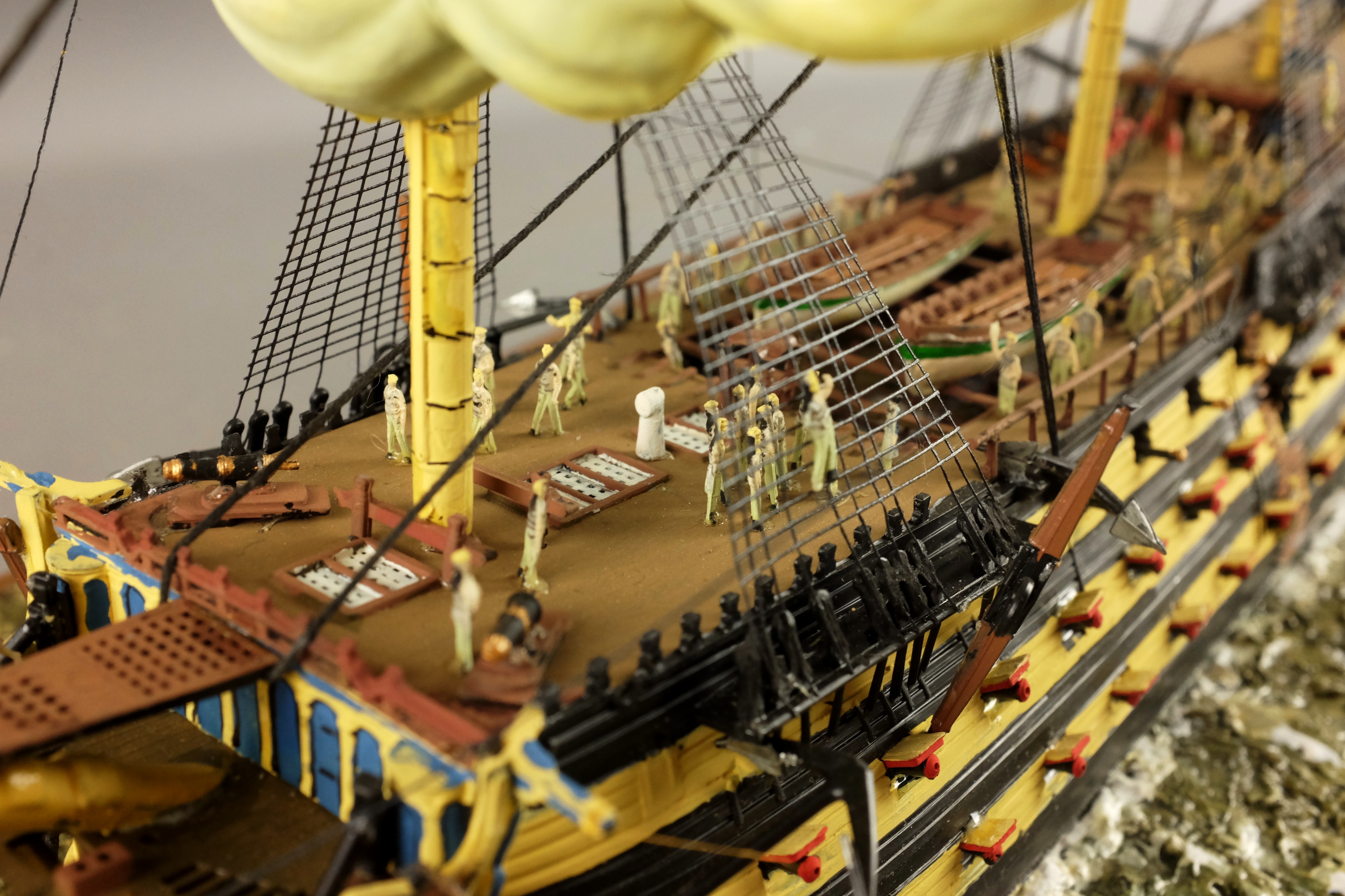 Diorama of HMS Victory, waterline rigged model with two tenders in ...