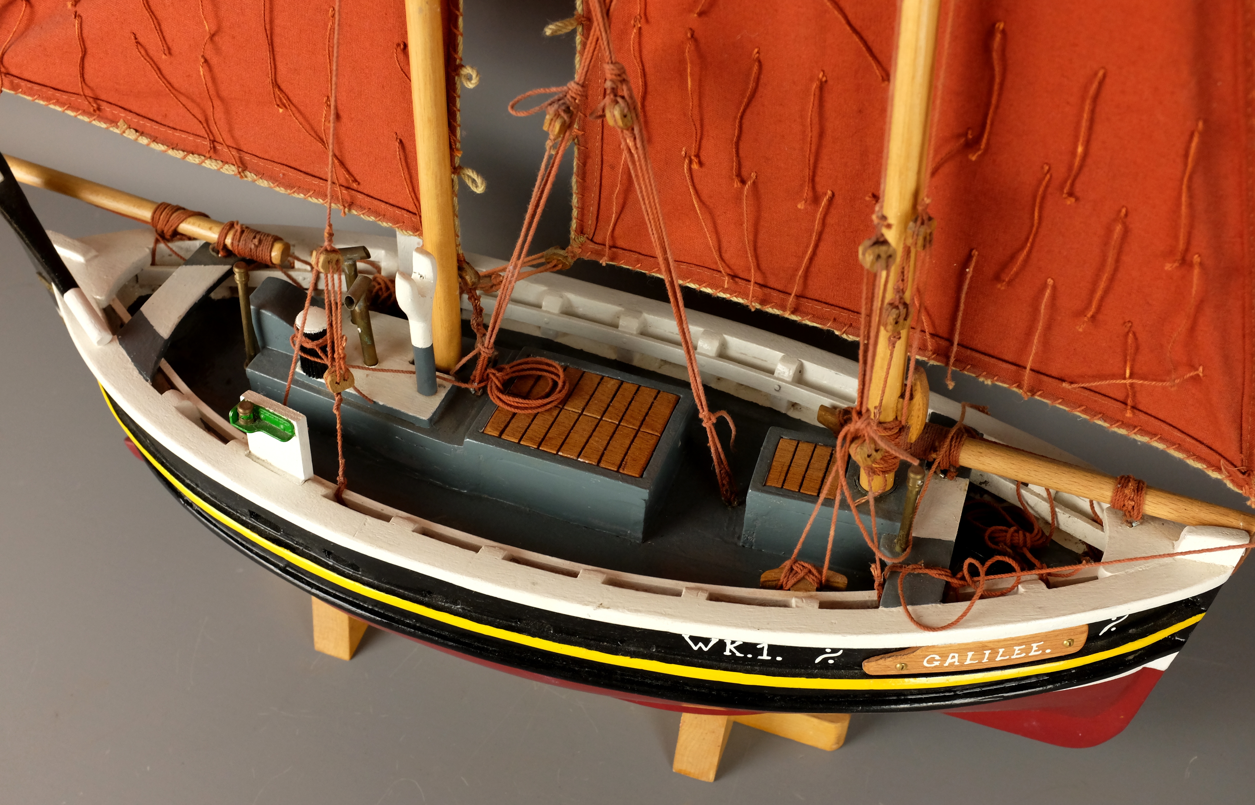 Wooden model of the Wick Herring Fishing Boat, Galilee WK.1. on stand ...