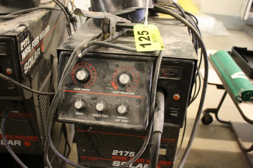 SOLAR MODEL 2175 MIG WIRE FEED WELDER, WITH TWECO GUN, WELDING HELMET