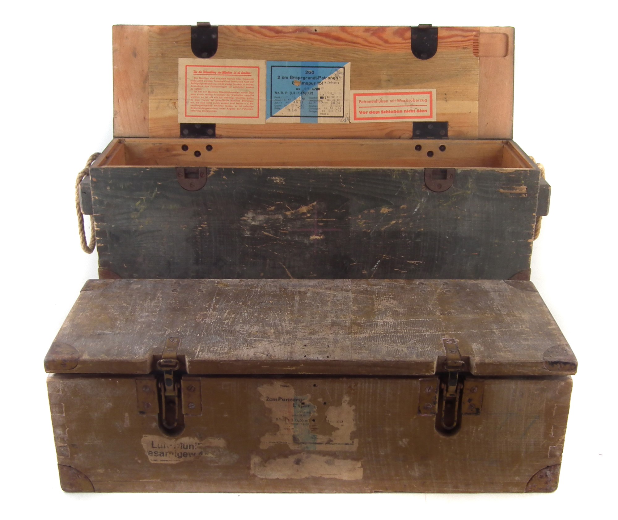 Two German WW2 wooden ammunition crates for 2cm flak rounds, one dated ...