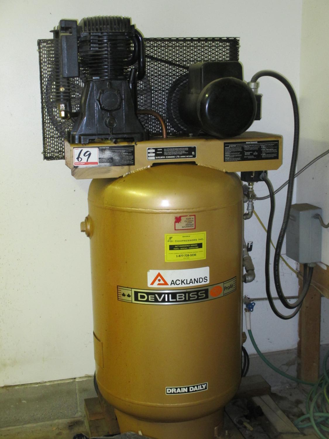 DEVILBISS SDCV-55582 175PSI 5HP VERTICAL TANK MOUNT AIR COMPRESSOR, S/N ...