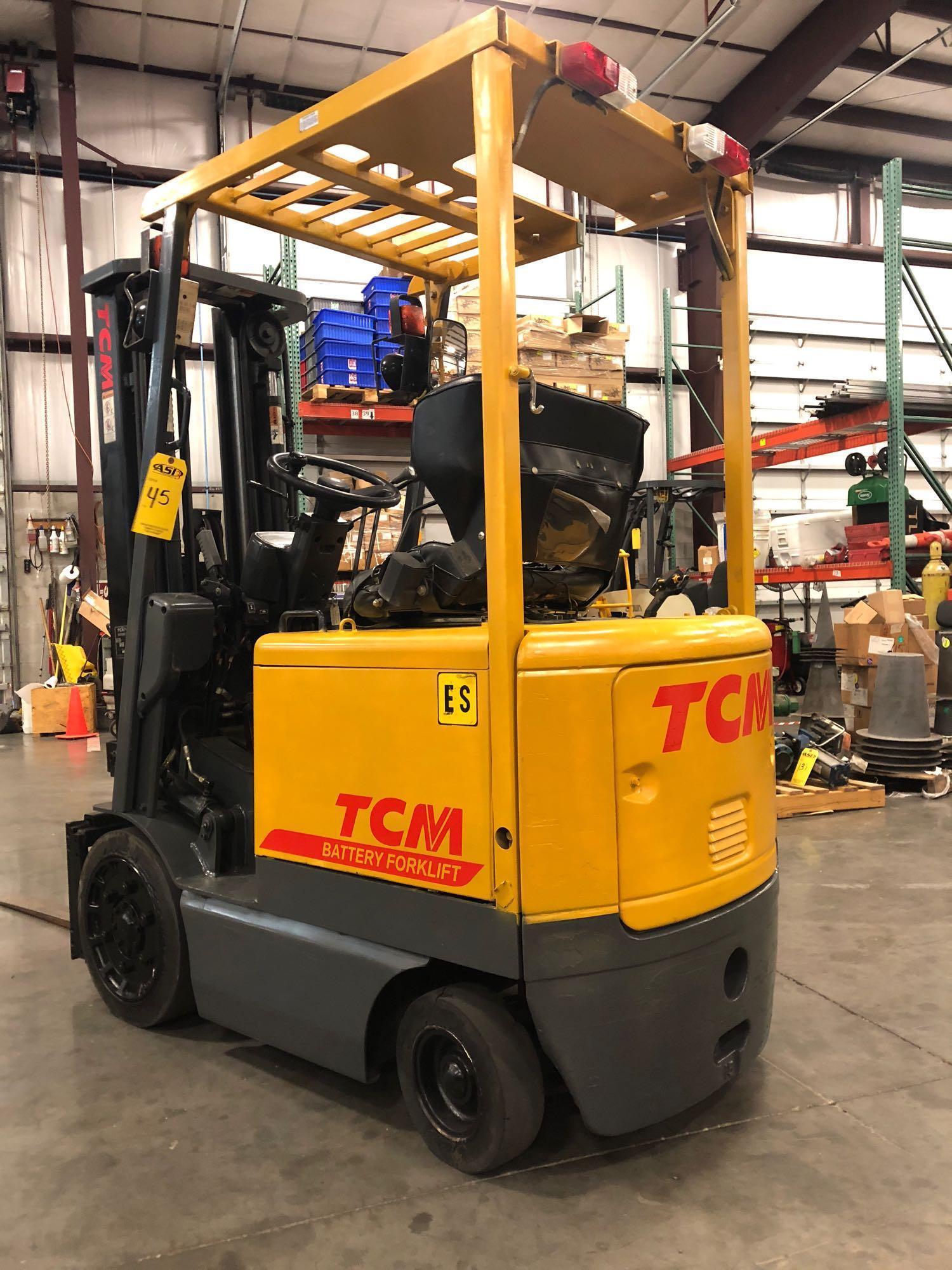 TCM ELECTRIC FORKLIFT MODEL FCB15A4, 3,000 LB LIFT CAPACITY, 36V, 189 ...