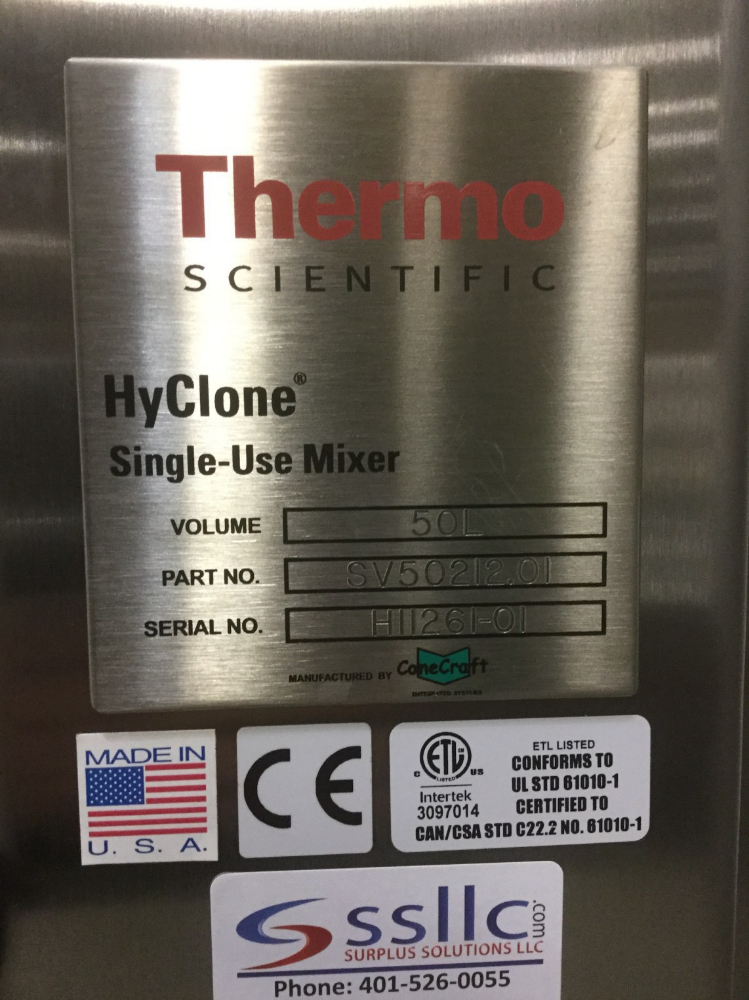 Thermo Scientific 50 Liter Hyclone Single-Use Mixer, SN: H11261-01 ...