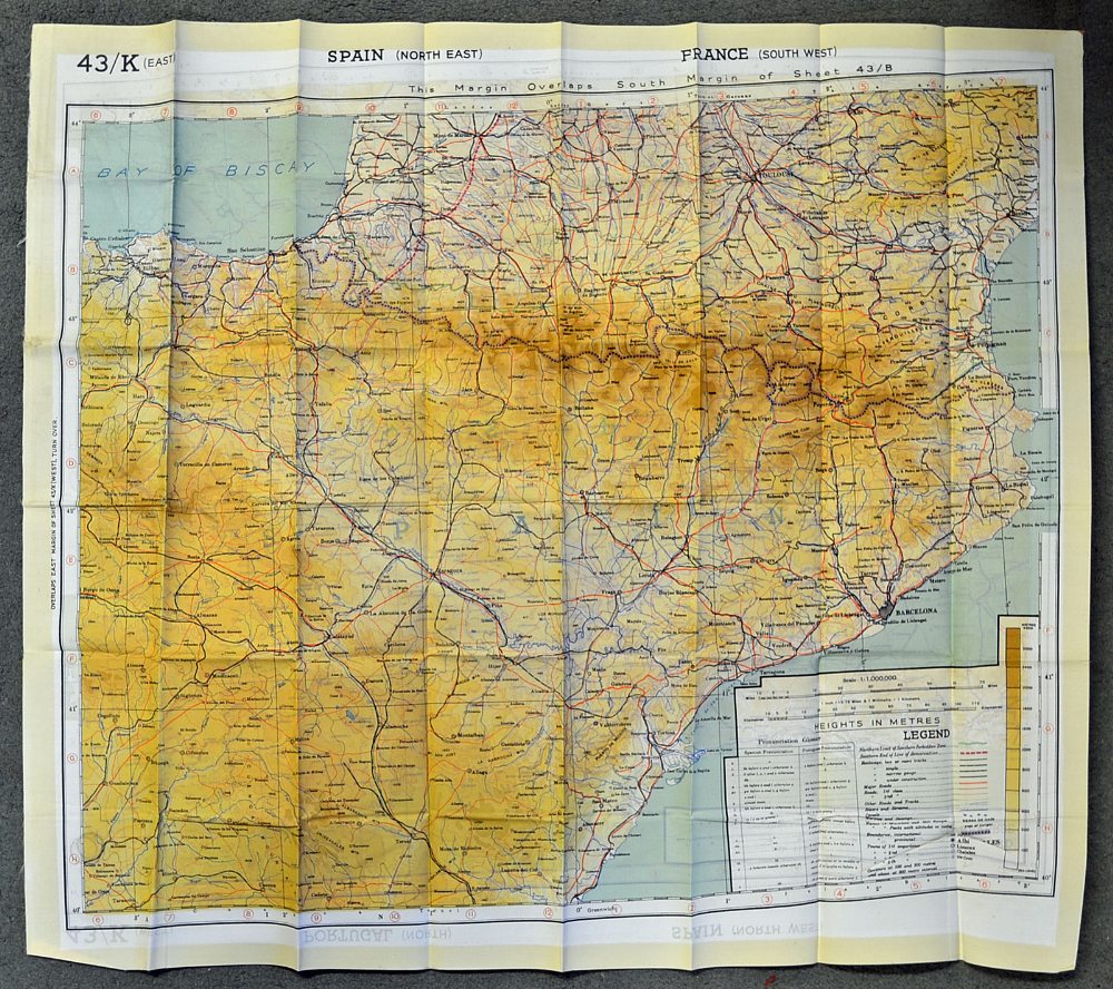WWII RAF Escape Map of the Pyrenees border between France 1943 issued ...