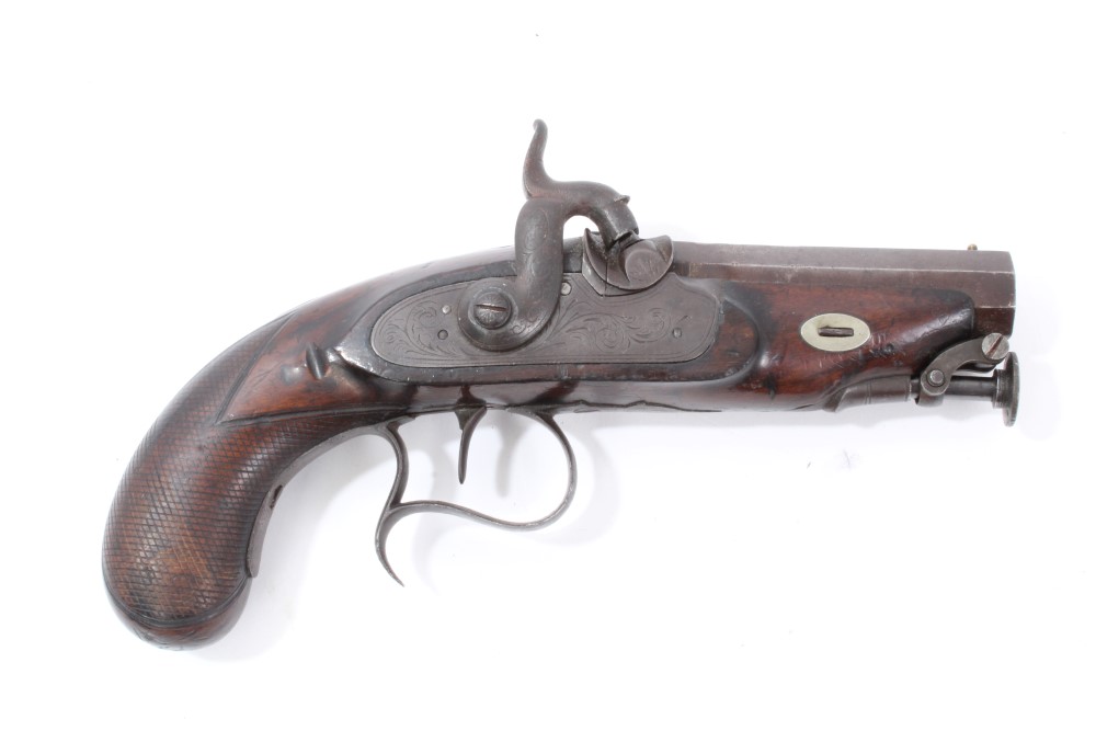 Victorian percussion overcoat pistol with 10cm 28 bore octagonal barrel ...