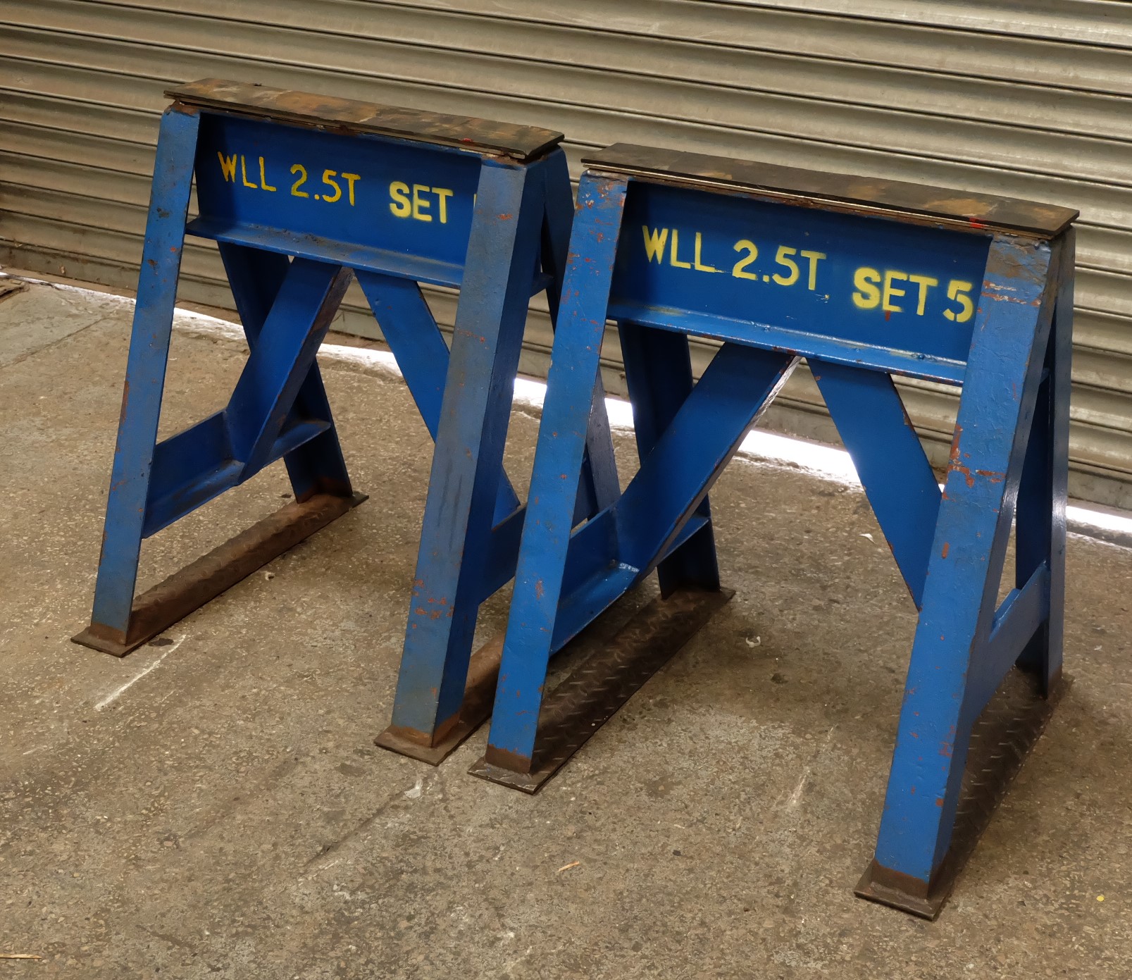A Pair of Heavy Duty Steel Trestles, 25in x 4in x 31.5in working height.