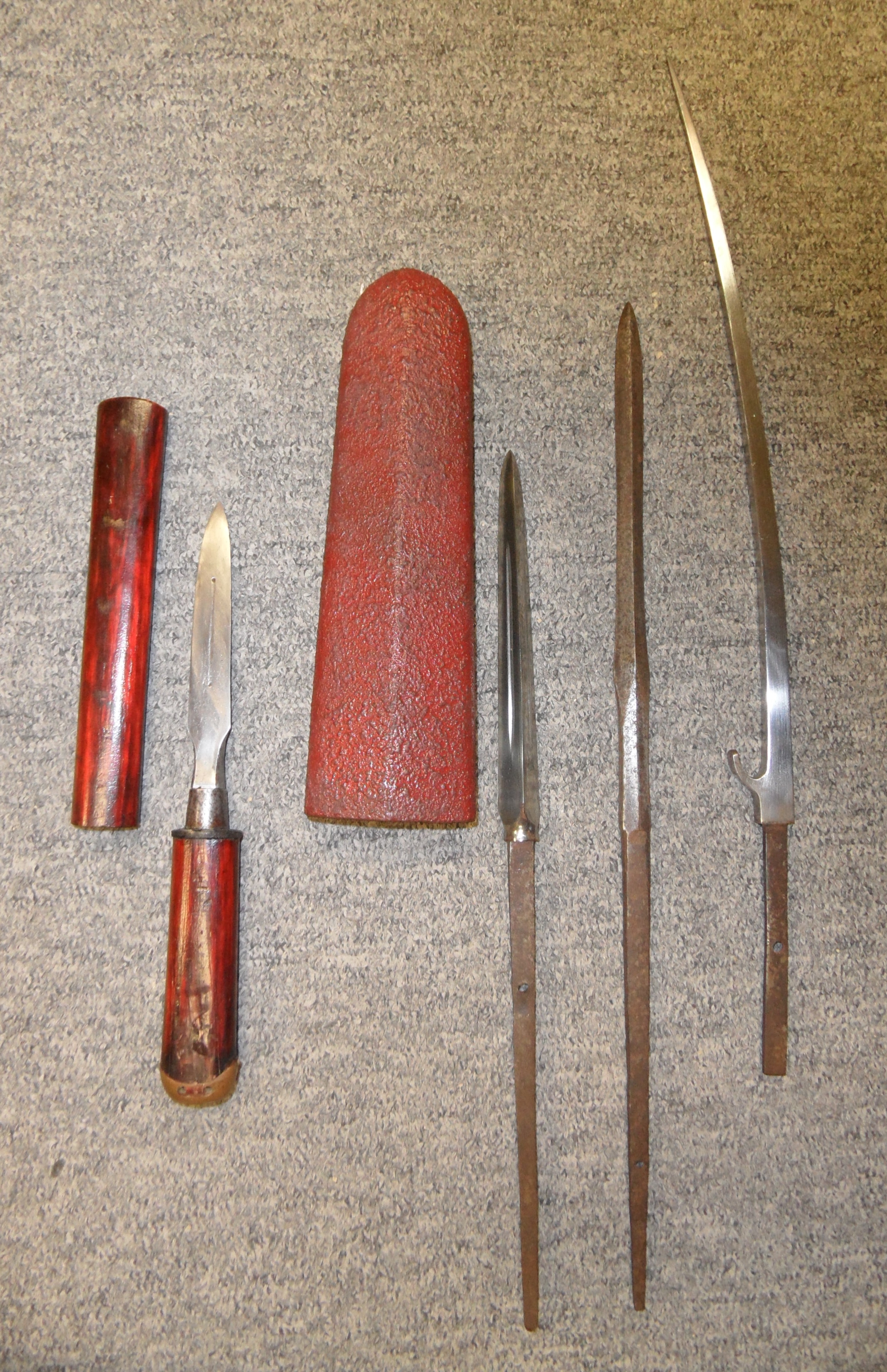 THREE JAPANESE SPEAR HEADS (YARI) AND A FURTHER SPIKE FOR A HAFTED ...